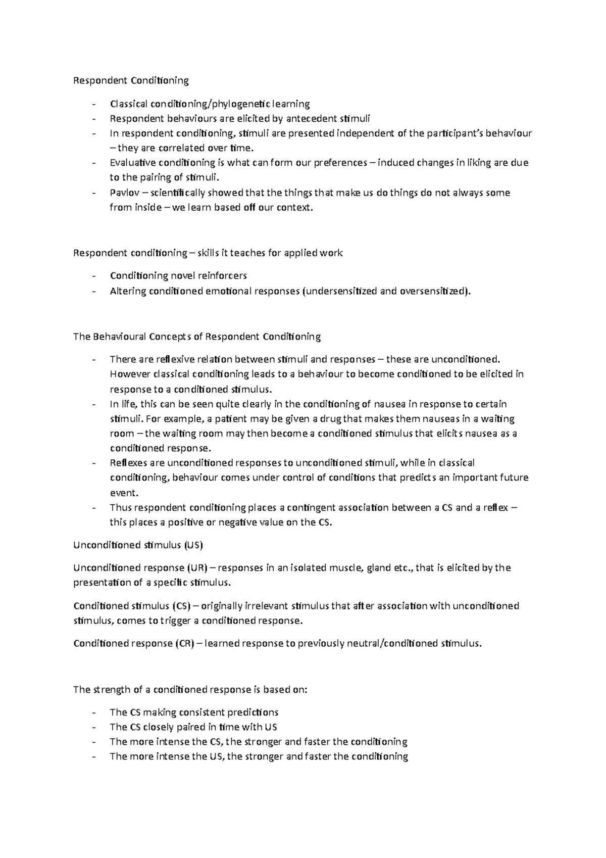 Respondent Conditioning - Respondent Conditioning - Classical ...