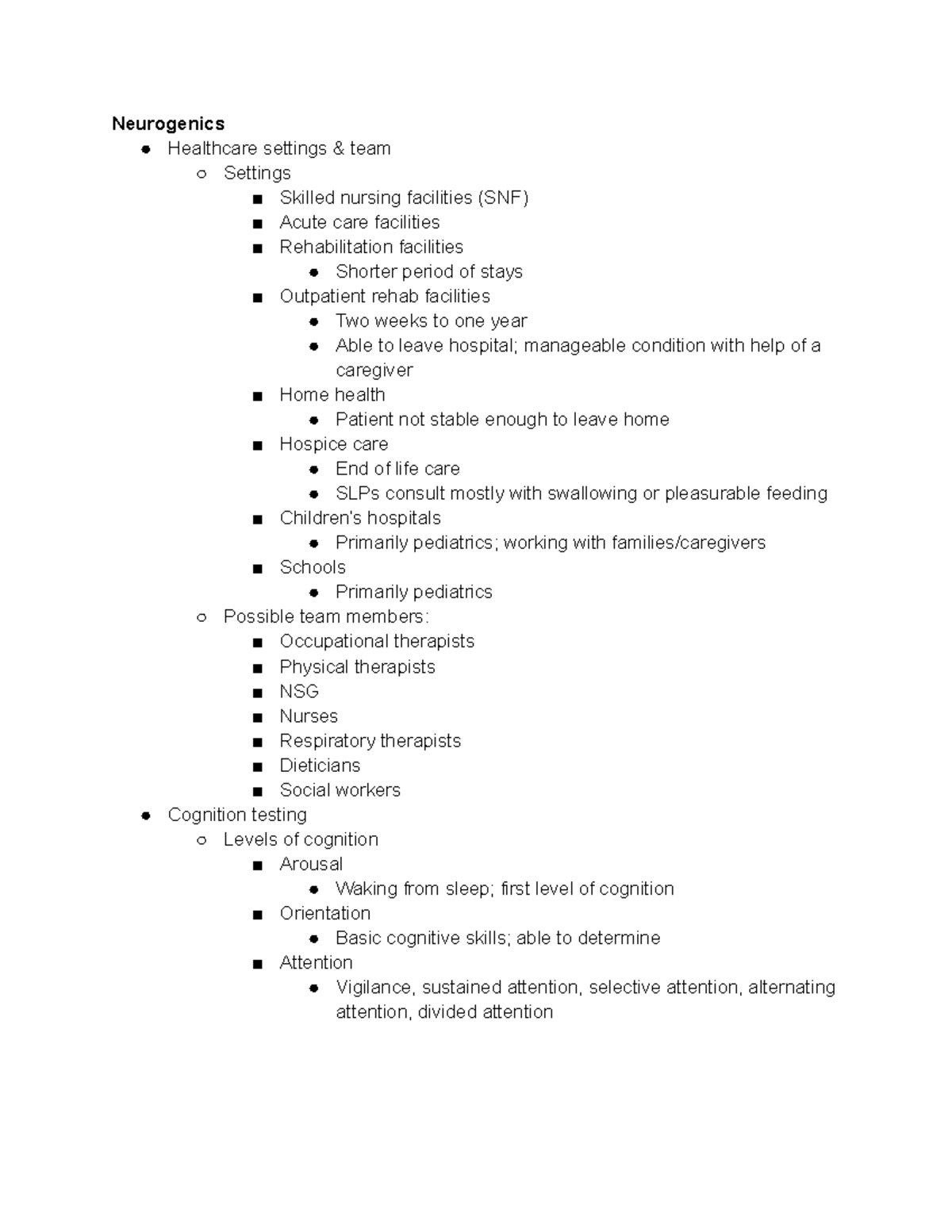 Neurogenics - SLP settings for neurogenic disorders and testing for ...