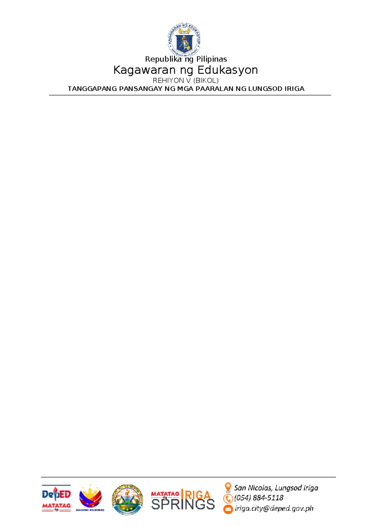 Letter Head Template - jlksazko;oewq[a; - Bsed FILIPINO - Republika ng ...