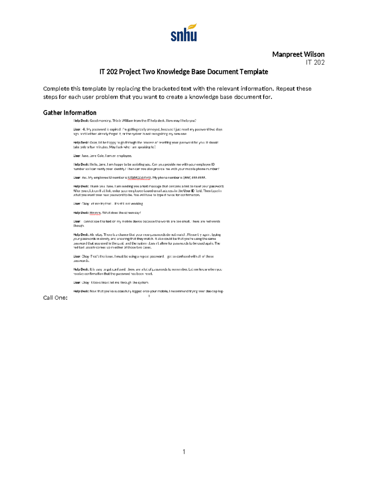 Project Two it202 - Manpreet Wilson IT 202 IT 202 Project Two Knowledge Base Document Template ...