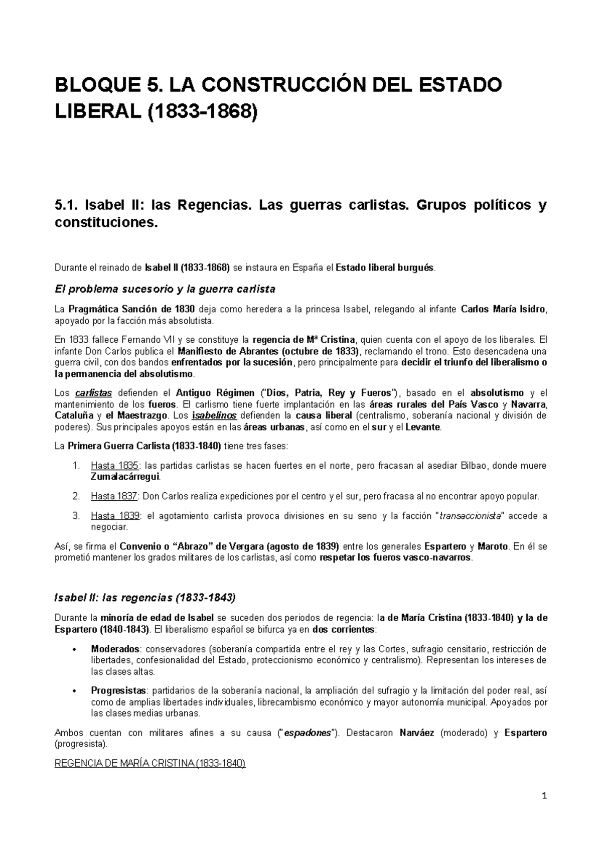 Tema 5. Isabel II y Sexenio - BLOQUE 5. LA CONSTRUCCIÓN DEL ESTADO LIBERAL (1833-1868) 5. Isabel ...