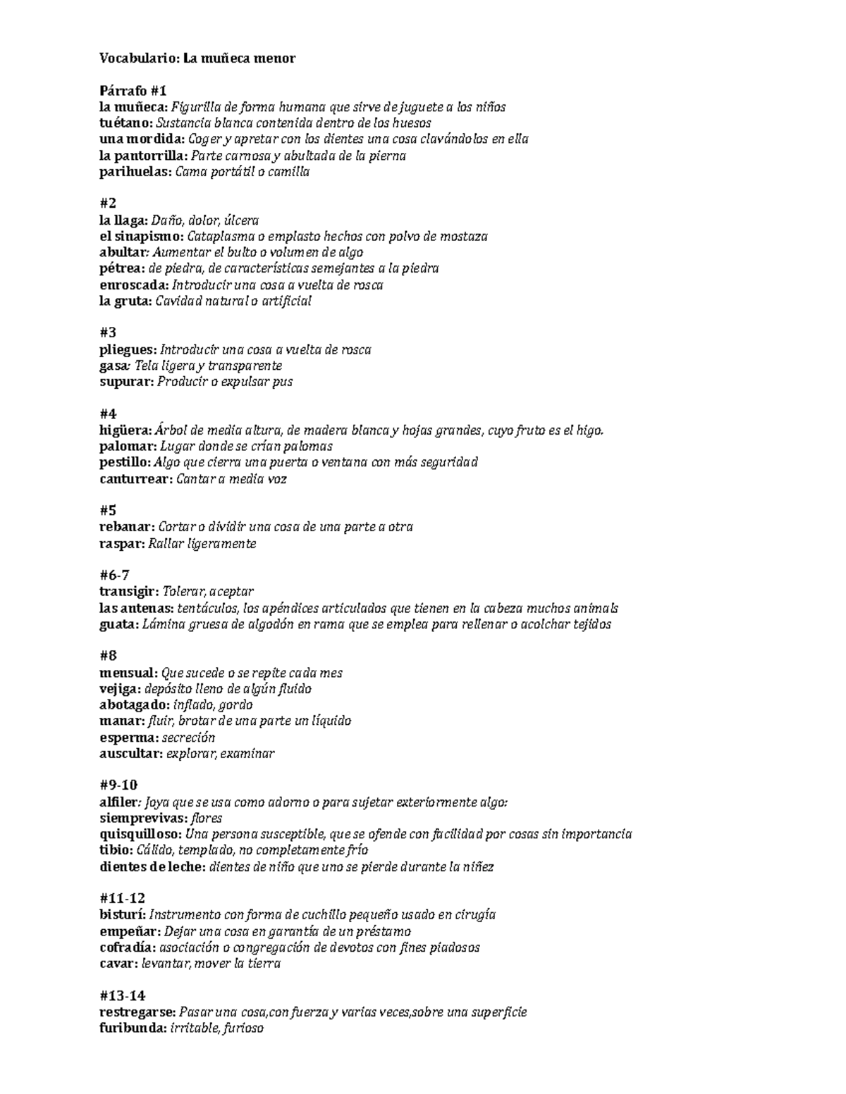 La muñeca menor-vocabulario - Vocabulario: La muñeca menor Párrafo # la ...