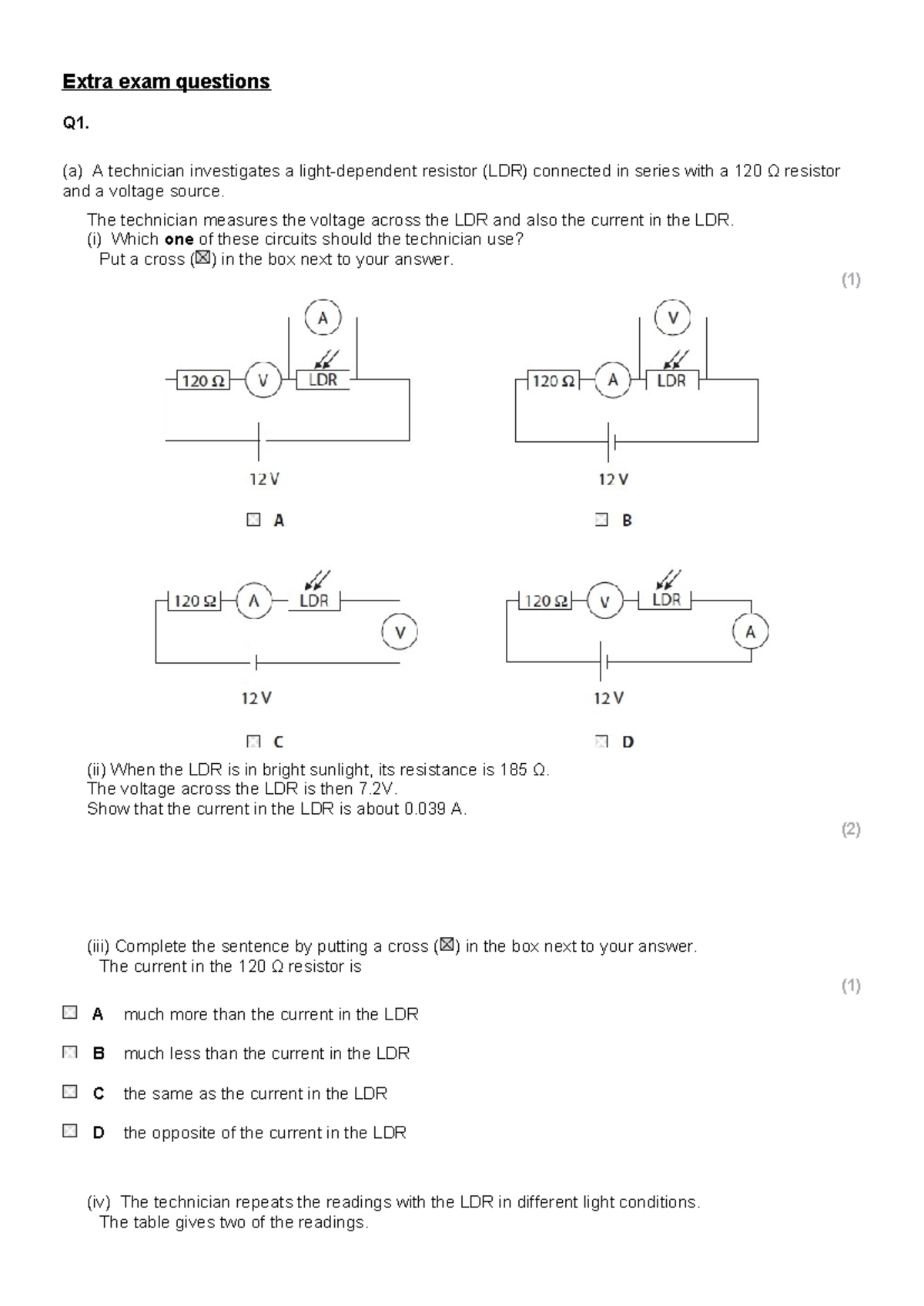 I-V graphs exam qs - exam questions - Extra exam questions Q1. (a) A ...