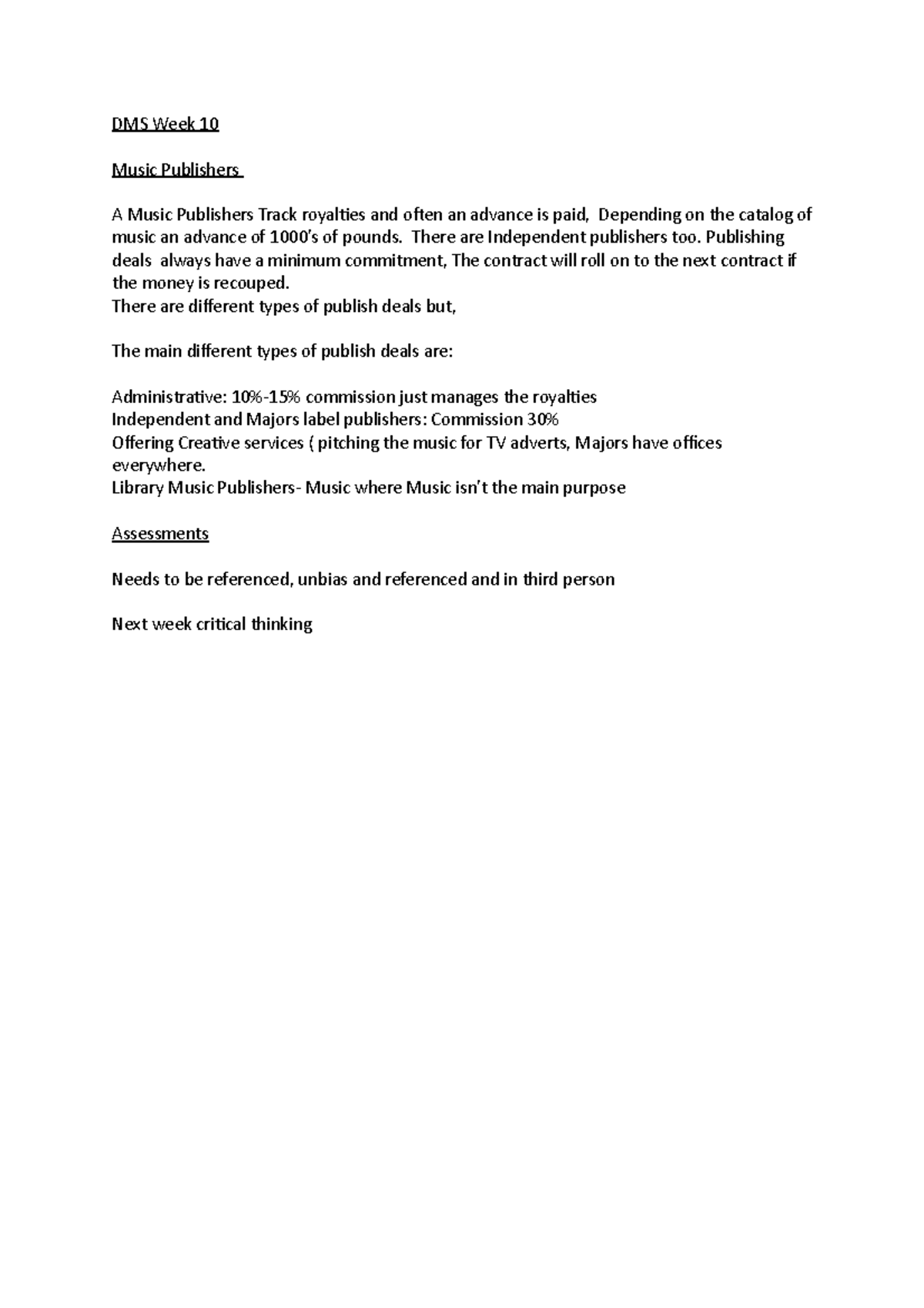DMS Week 10 - DMS Week 10 - DMS Week 10 Music Publishers A Music ...