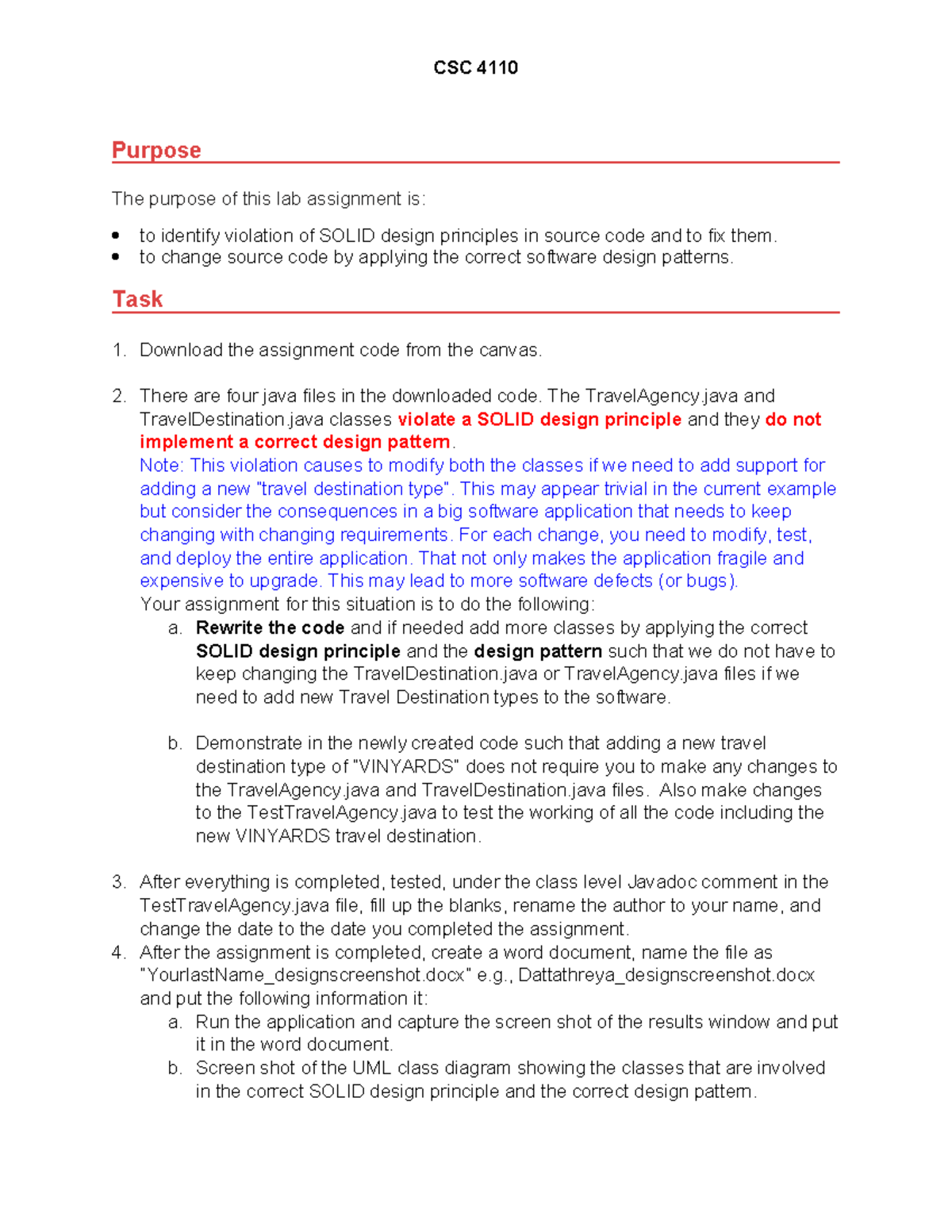 Assignment 3-Software Design Principles and Patterns - CSC 4110 Purpose ...