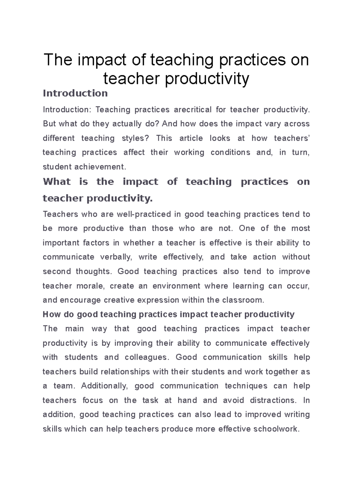 The impact of teaching practices on teacher productivity - The impact ...