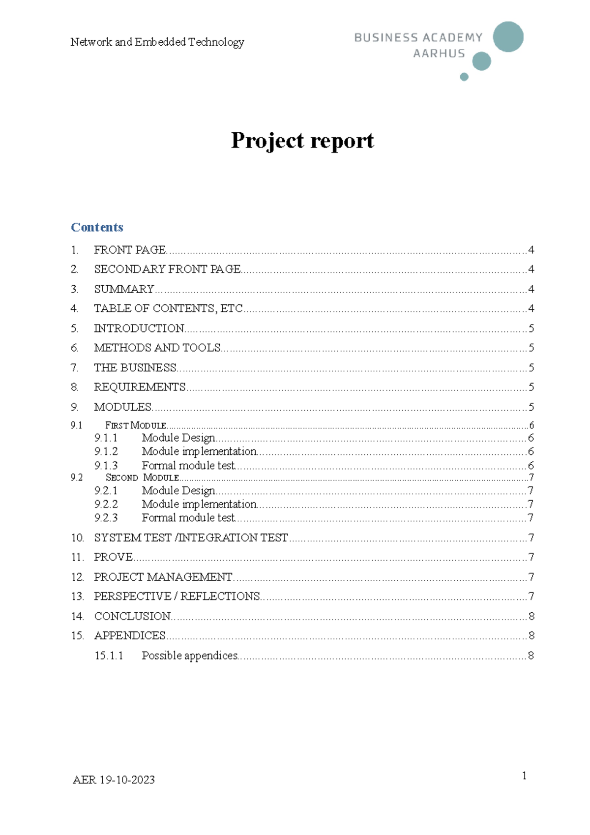 Technical Report Guide for IT Technology - Project report FRONT - Studocu