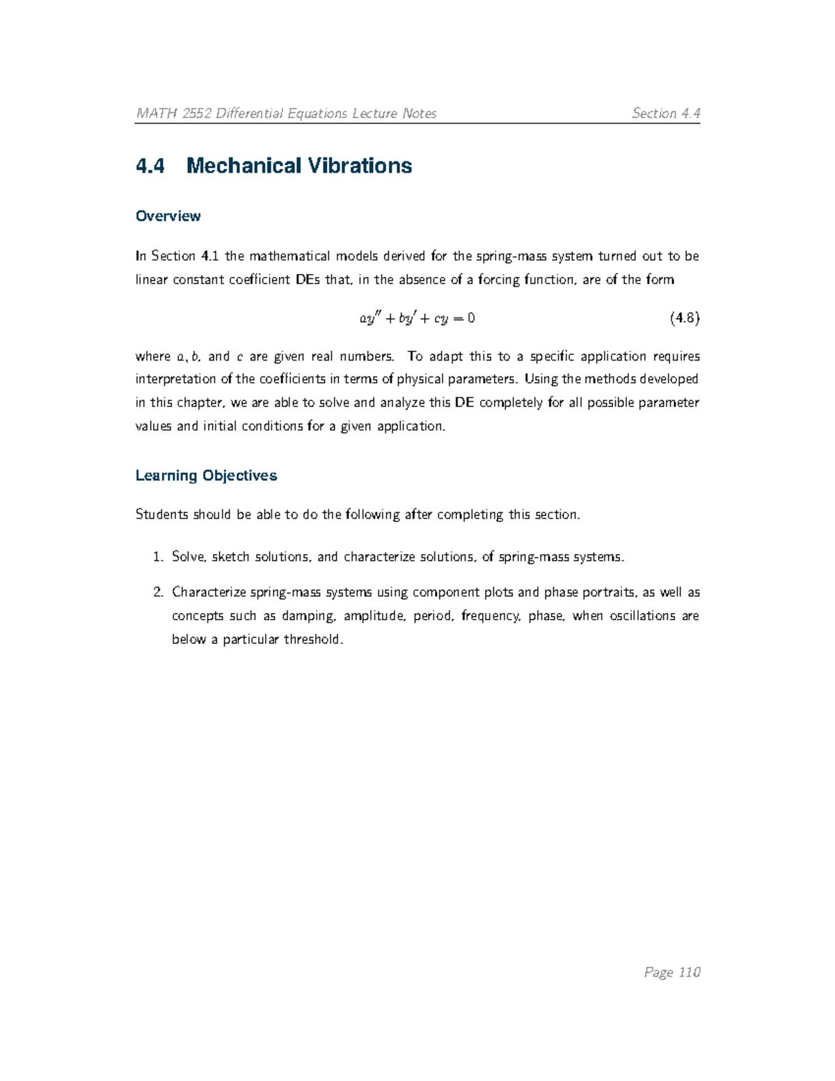 Lecture Notes Week07 - 4 Mechanical Vibrations Overview In Section 4 ...