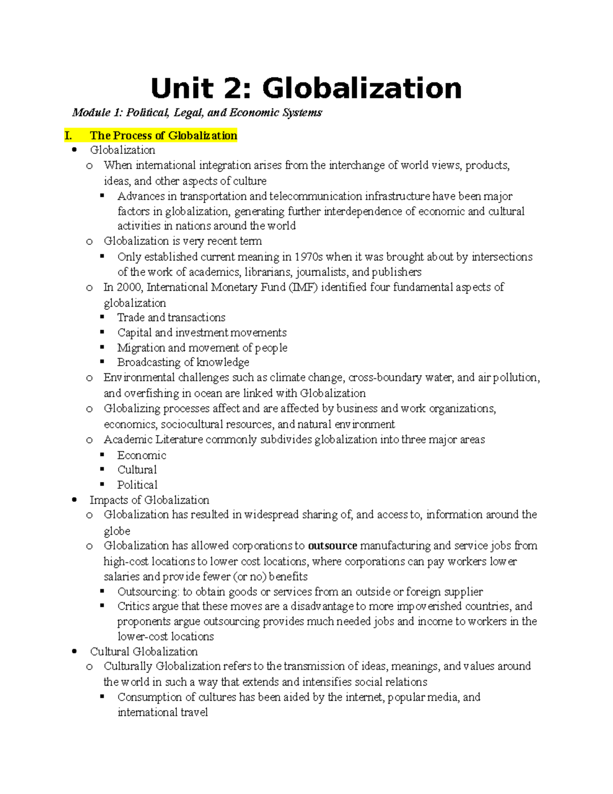 D080 Unit 2 Module 1 Notes - Unit 2: Globalization Module 1: Political ...