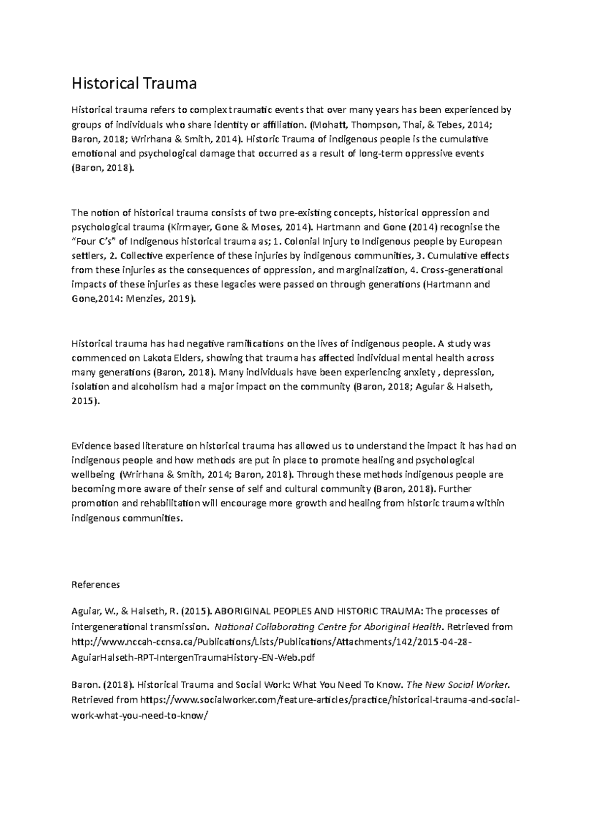 Historical Trauma - course topic - Historical Trauma Historical trauma ...