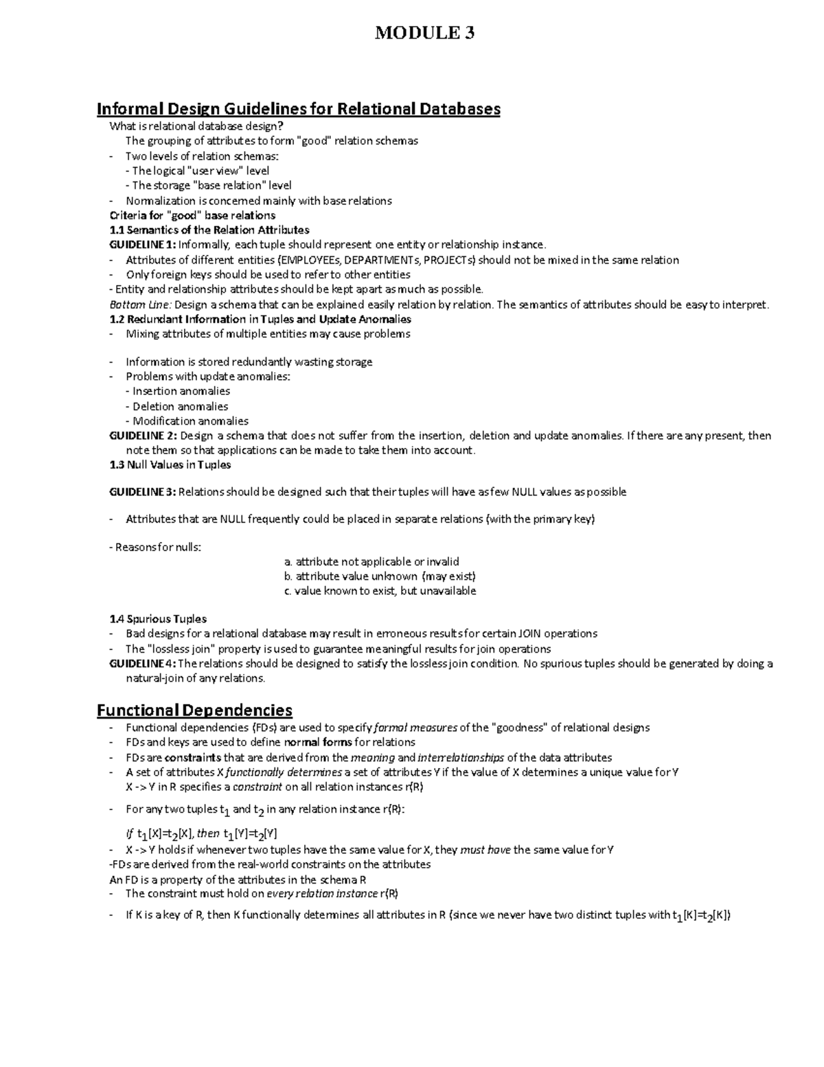 Principles Of Database Design Unit 3 Informaldesign Guidelines For
