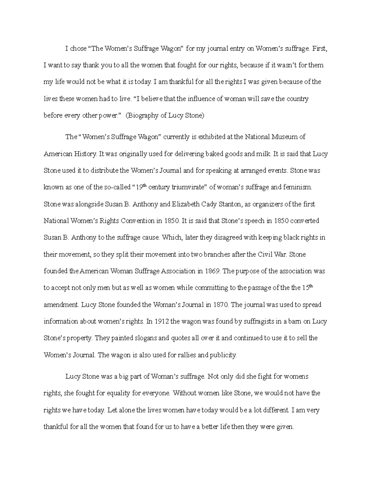 Cultural and creativity module 3 journal - I chose “The Women’s ...