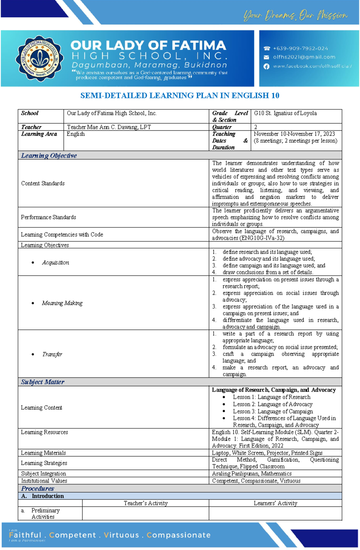 Eng10-Q2-Wk1 - for study purposes - SEMI-DETAILED LEARNING PLAN IN ...