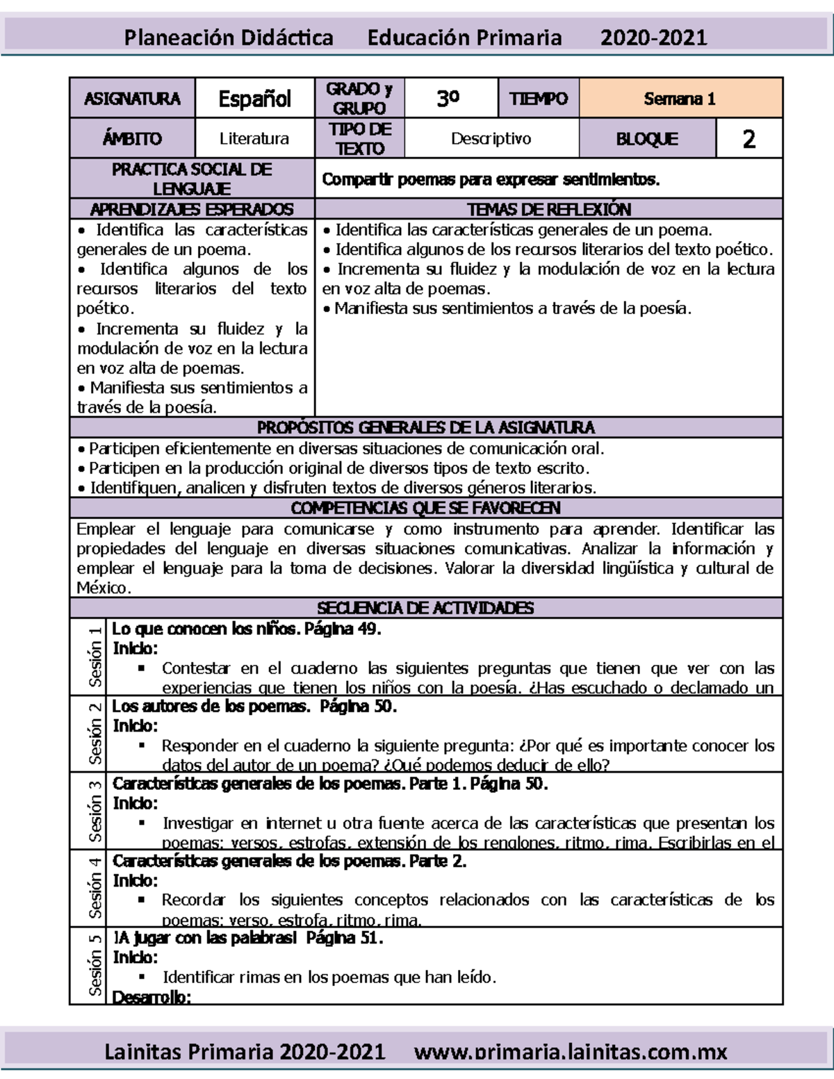 Noviembre - 3er Grado Español (2020-2021) - ASIGNATURA Español GRADO y ...