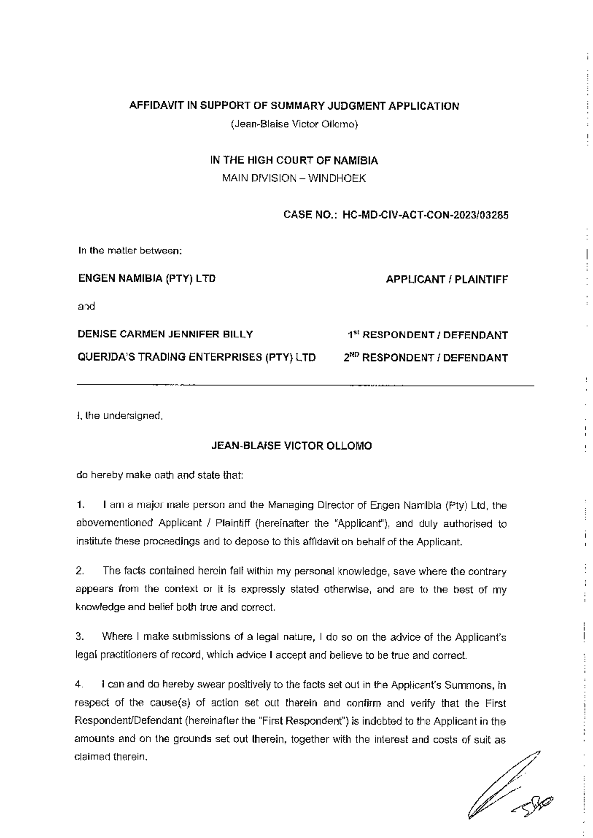 2. Affidavit in support of Summaryt Judgment - JBV Ollomo (17 ...