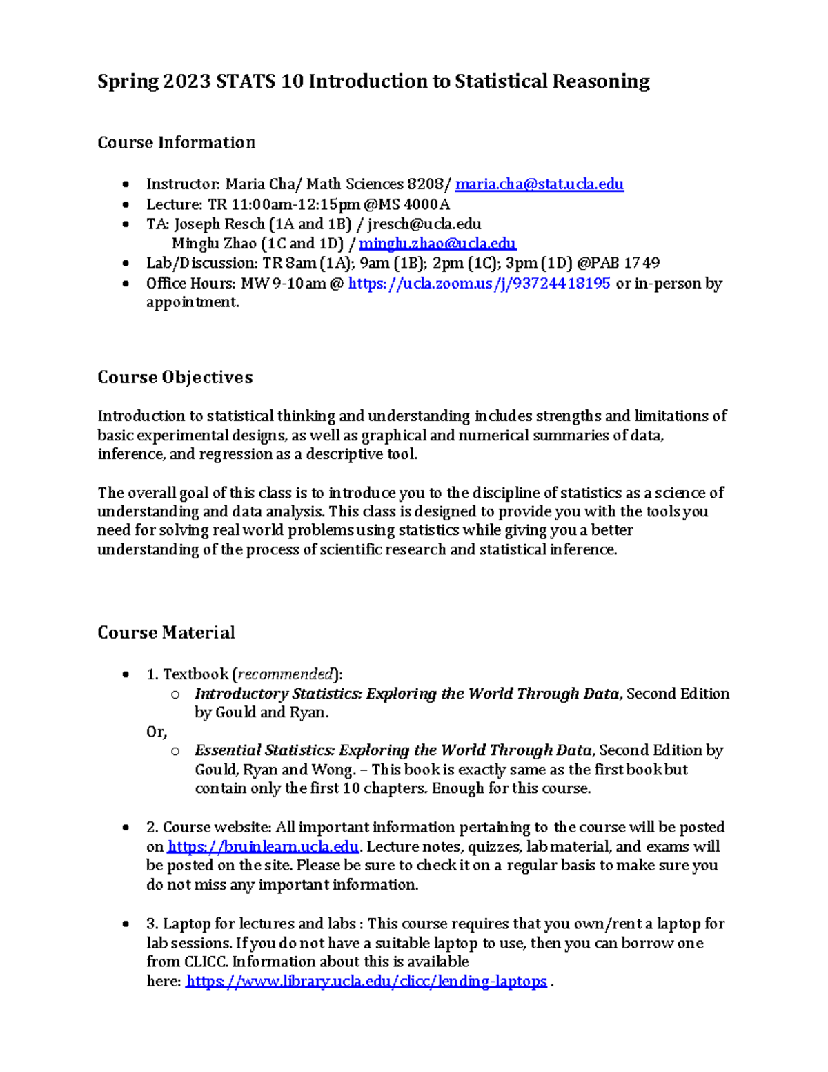 23S-Stats 10 Syllabus-1 - Spring 2023 STATS 10 Introduction to ...