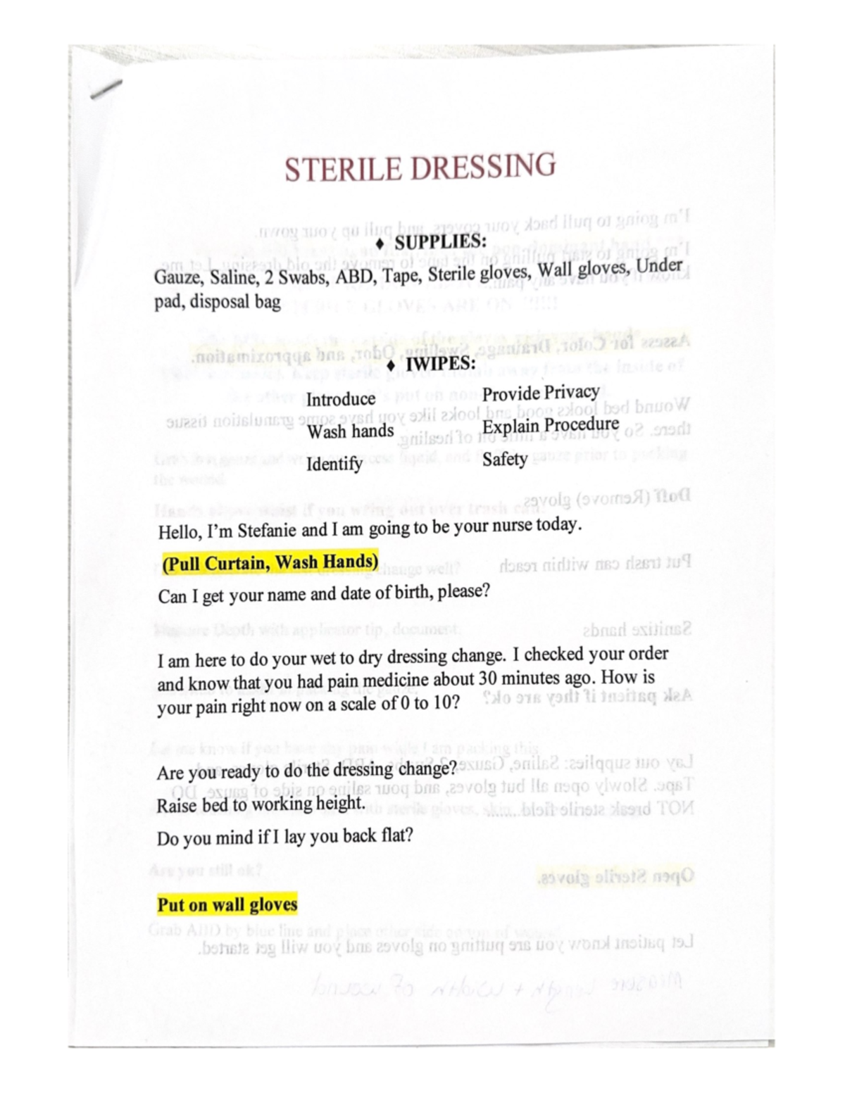 Sterile Dressing - CPE Step by Step - NUR 155 - Studocu