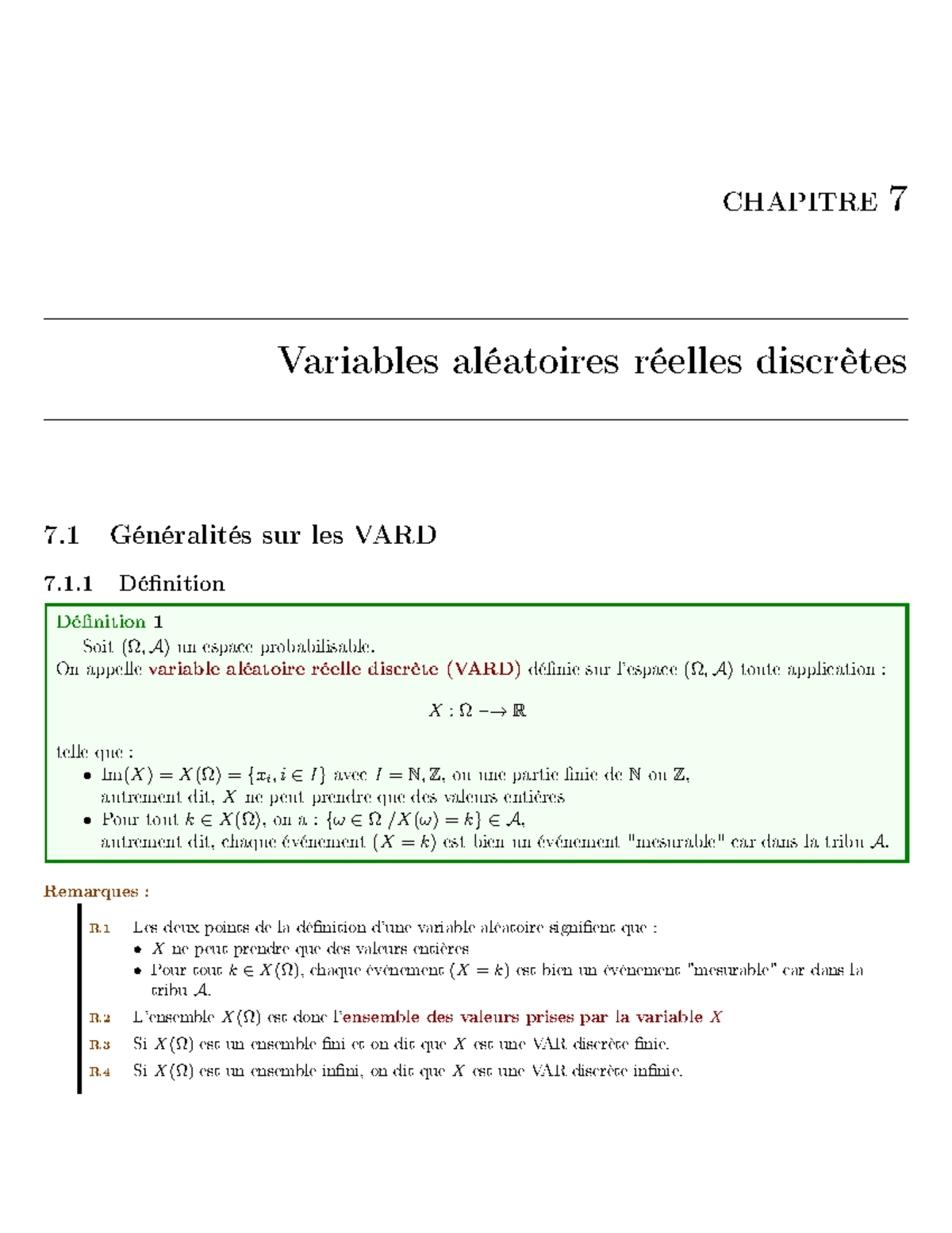 Kh 07 vard - Cours de maths L2 - CHAPITRE 7 Variables aléatoires ...