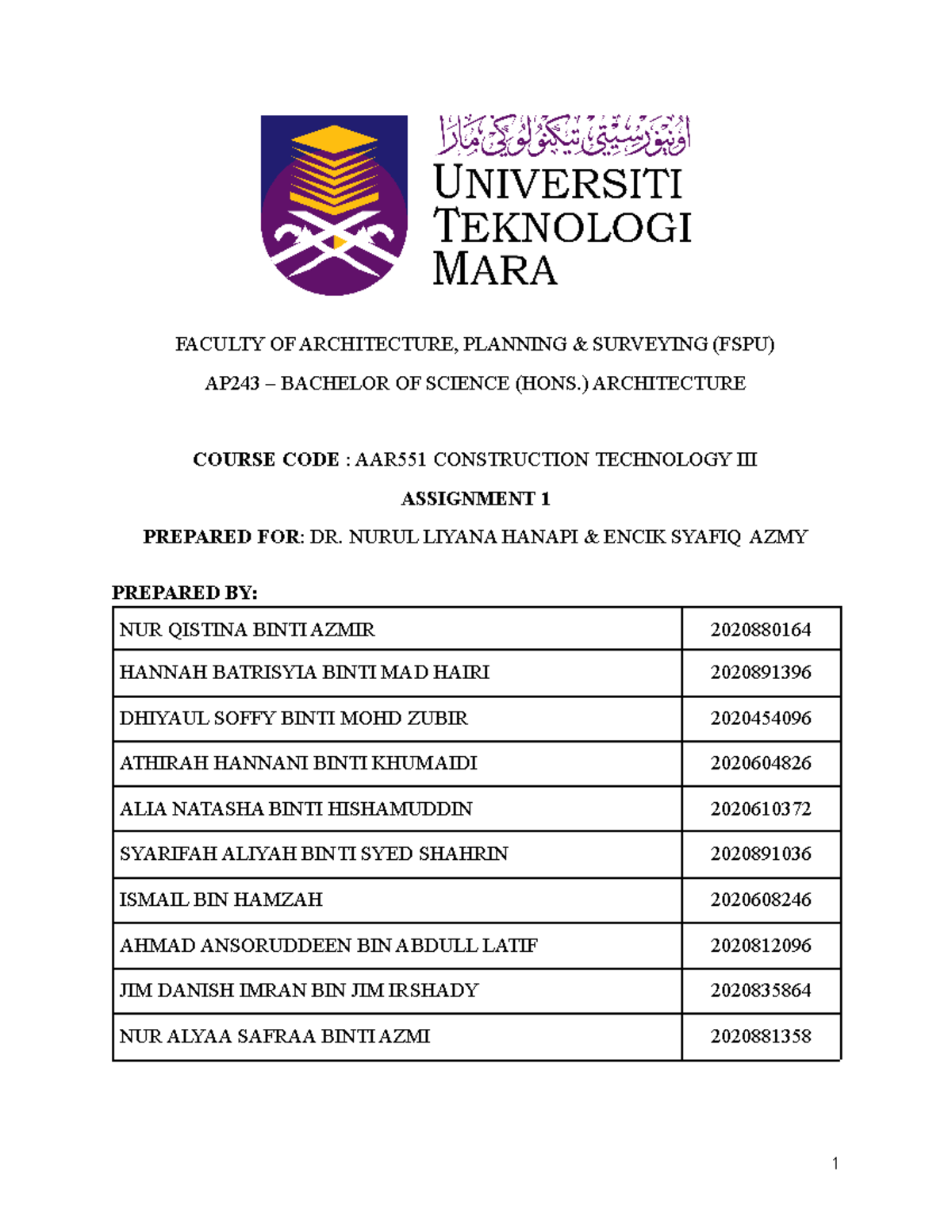 AAR551 Assignment 1 - R.C Colum ( Group 2) - FACULTY OF ARCHITECTURE ...