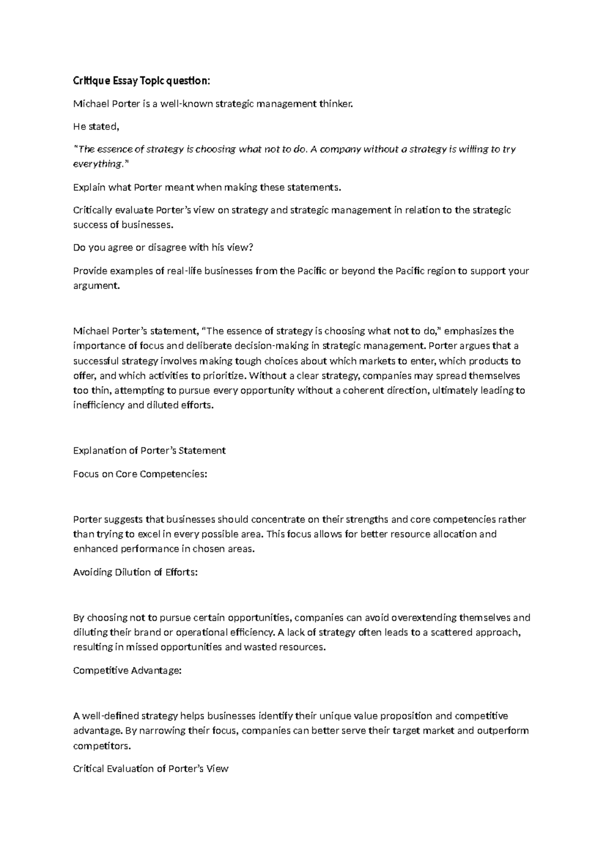 Critique Essay Topic question - Critique Essay Topic question: Michael ...