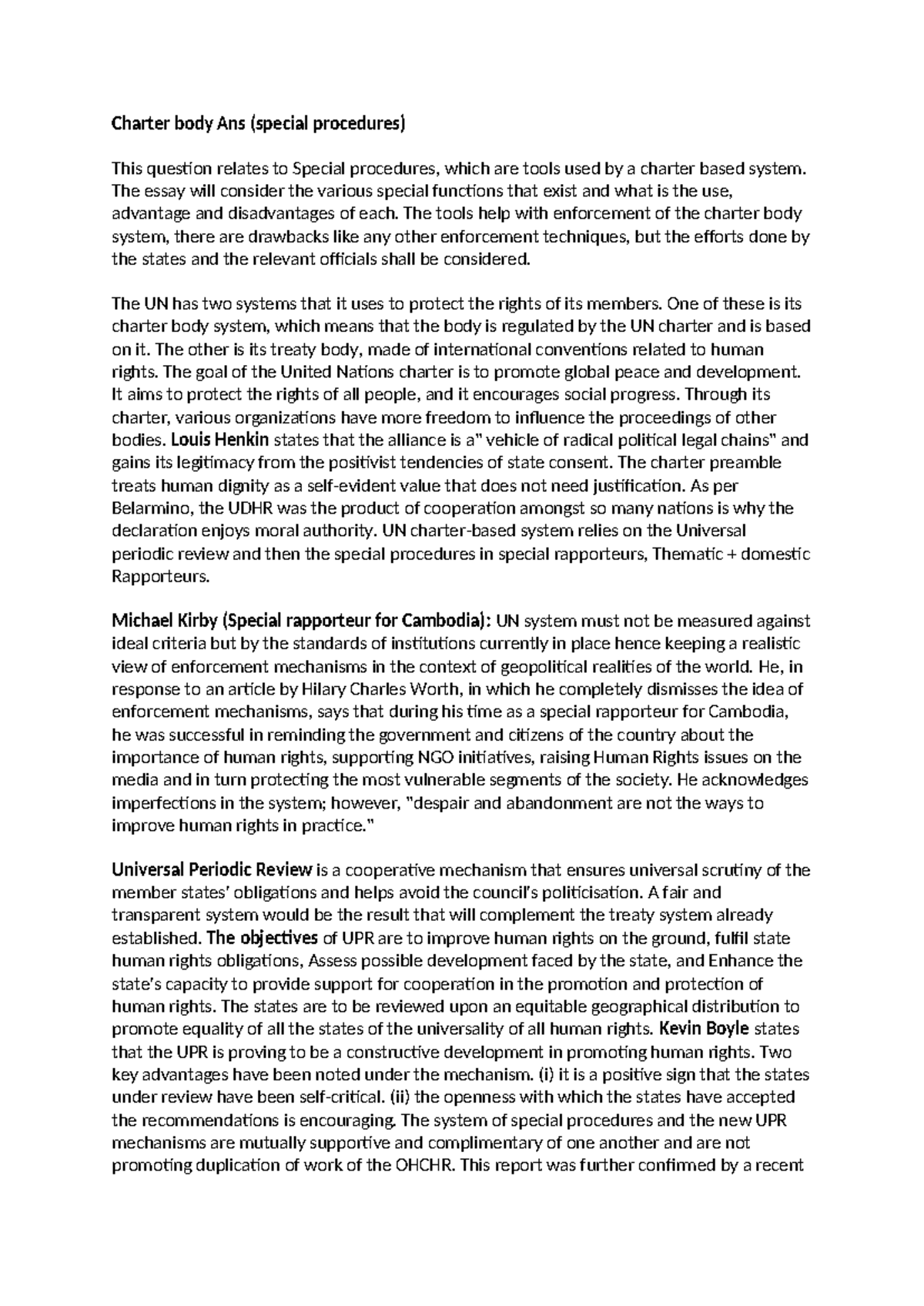 Charter Answer - Charter body Ans (special procedures) This question ...