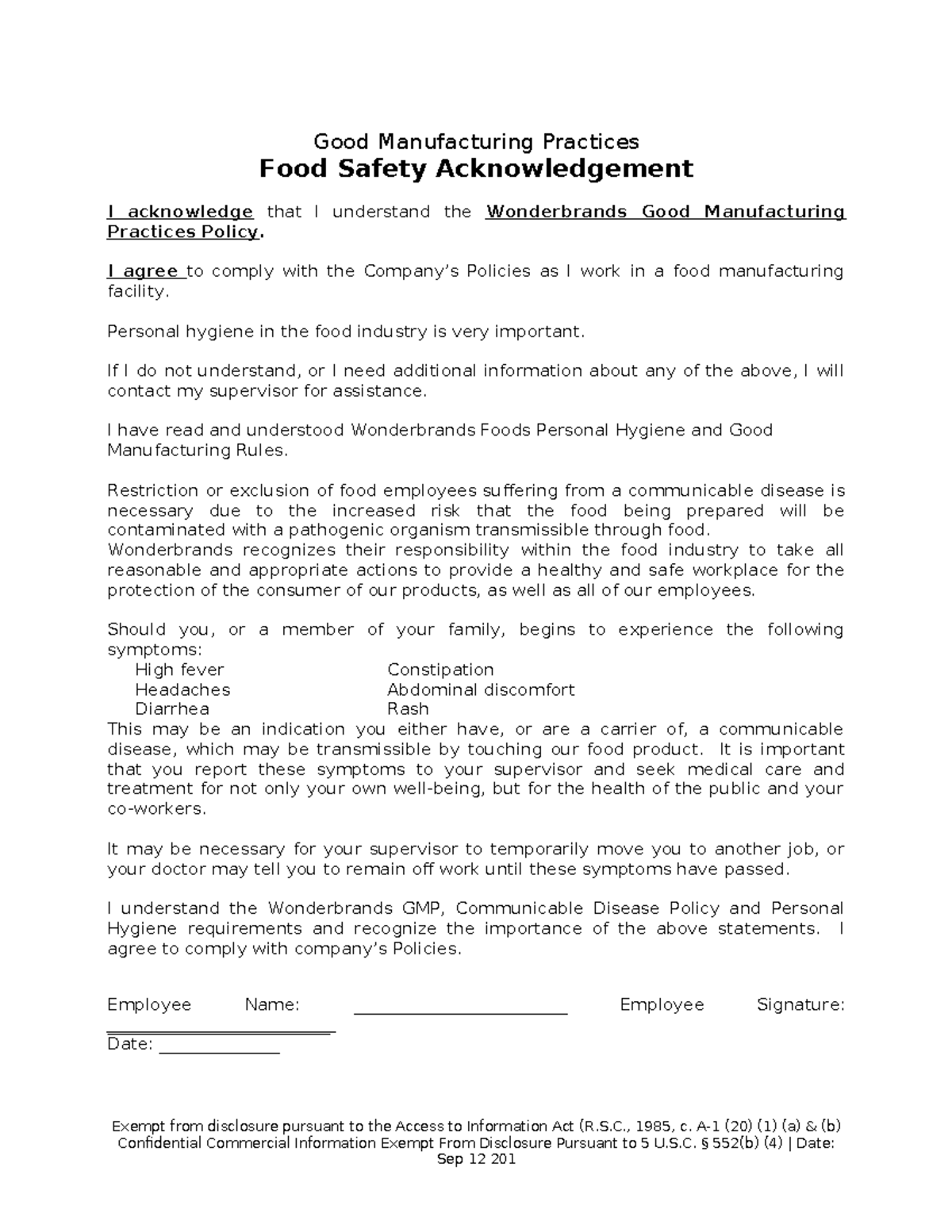 Food safety Quiz + GMP acknowledgement v4 2023-08-30 - Good ...