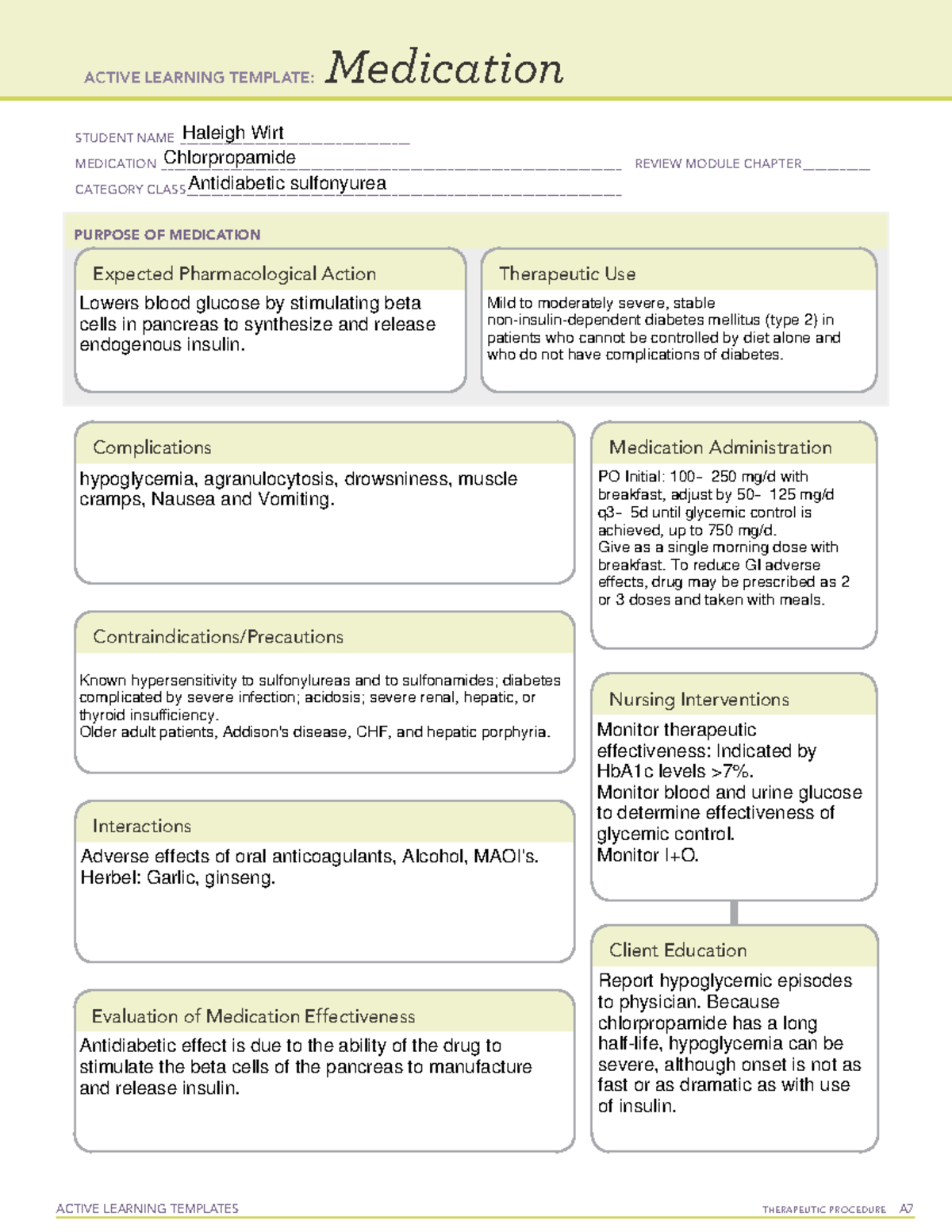 Chlorpropomide - ACTIVE LEARNING TEMPLATES THERAPEUTIC PROCEDURE A ...