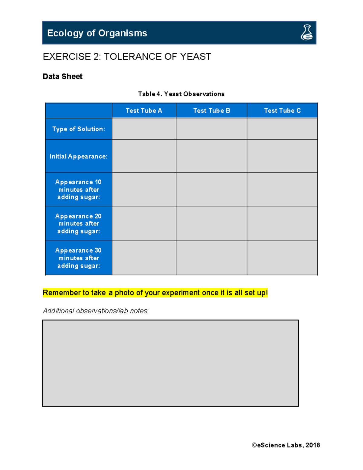 Lab 06 Parts CDE Worksheet Tolerance of Yeast - EXERCISE 2: TOLERANCE ...
