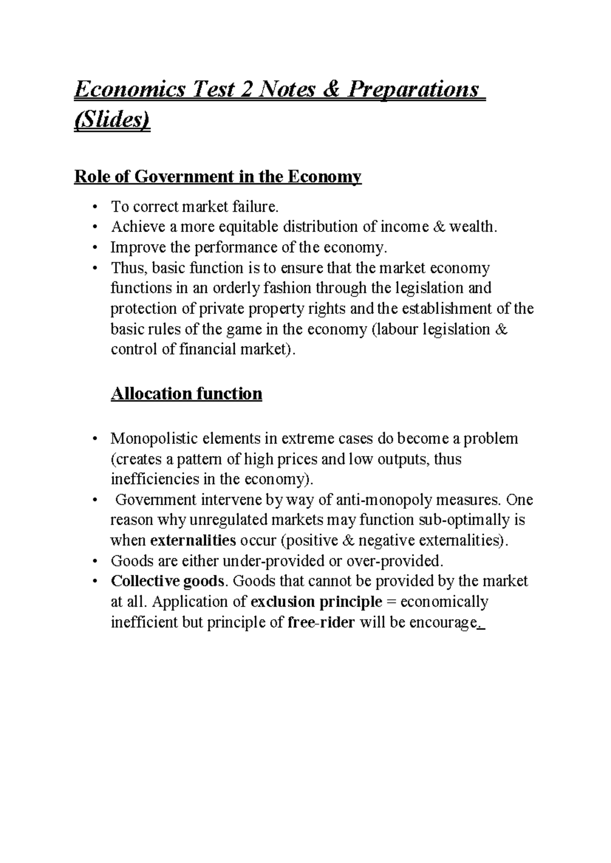 Economics NOTES AS PER SLIDES (practice 4 test2) - Economics Test 2 ...