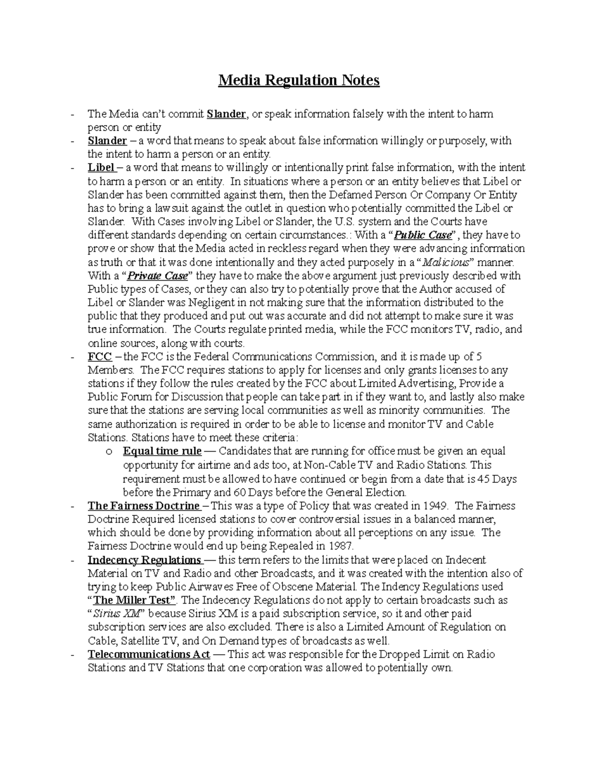 Media Regulation Notes - Media Regulation Notes The Media can’t commit ...