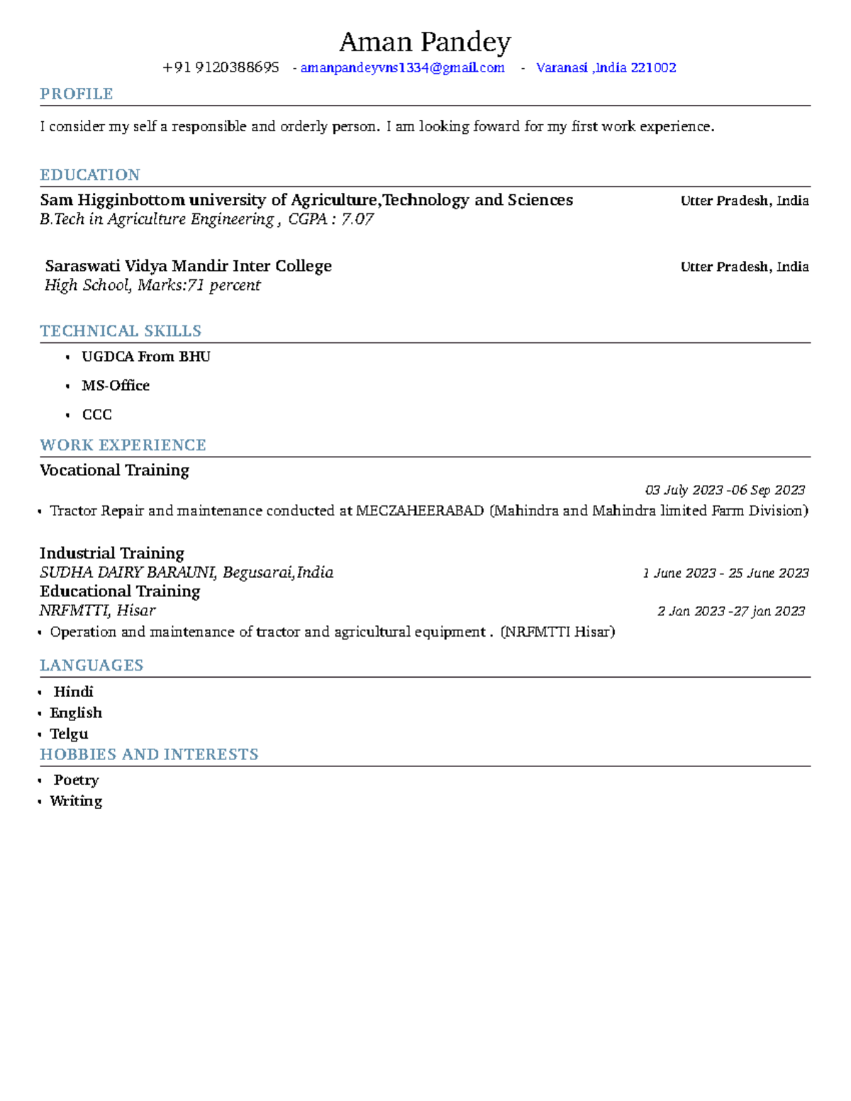 Resume Professional Template Software Engineer 1 (18) - Aman Pandey +91 9120388695 - - Studocu