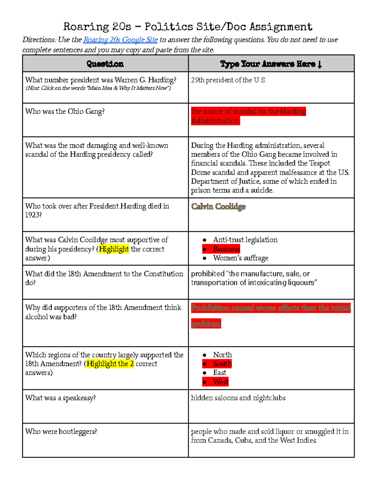 - Roaring 20s - Politics Site Doc - 16947404 - Roaring 20s - Politics ...