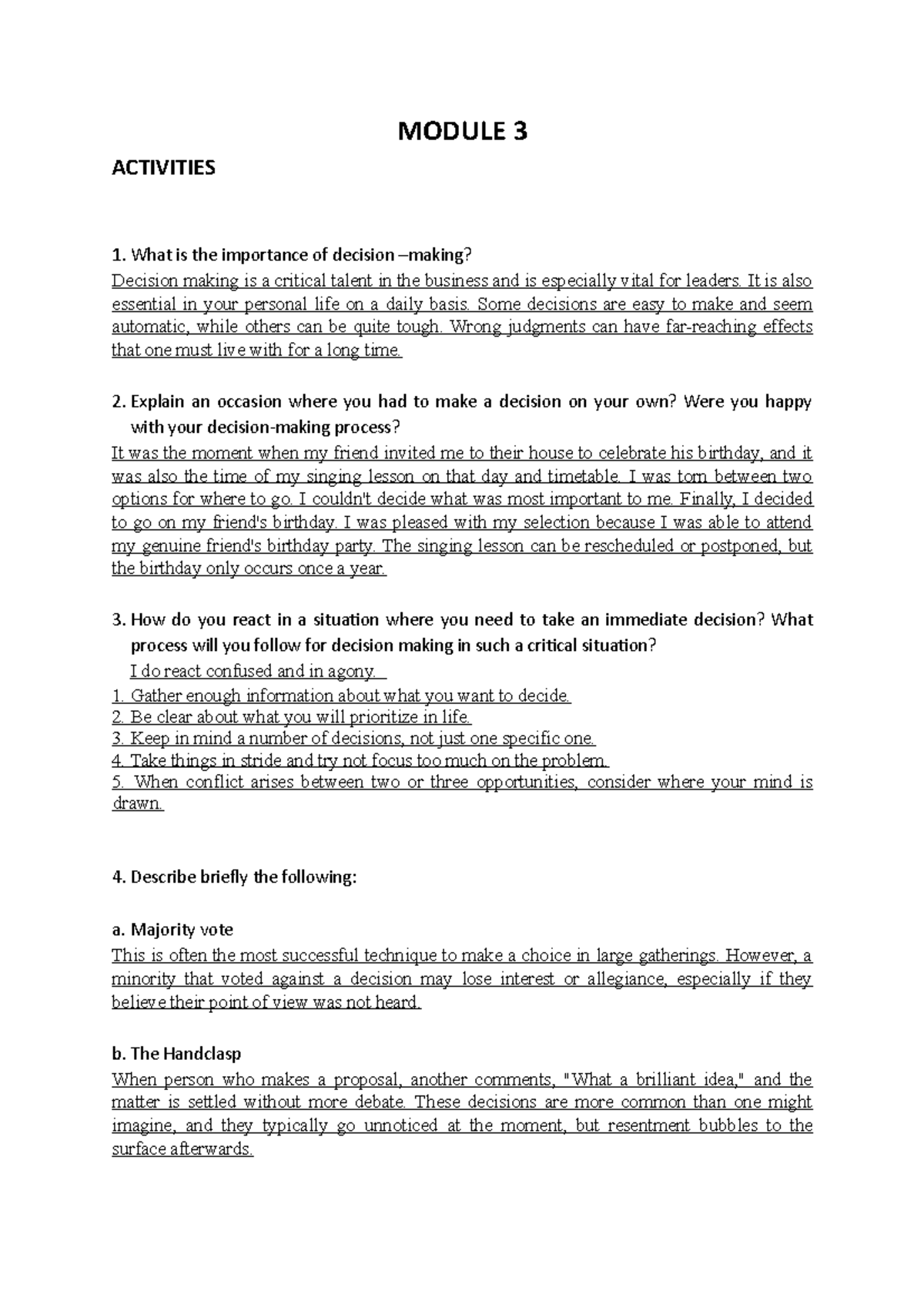 Lesson 2 Module 3 - sfg - MODULE 3 ACTIVITIES What is the importance of ...