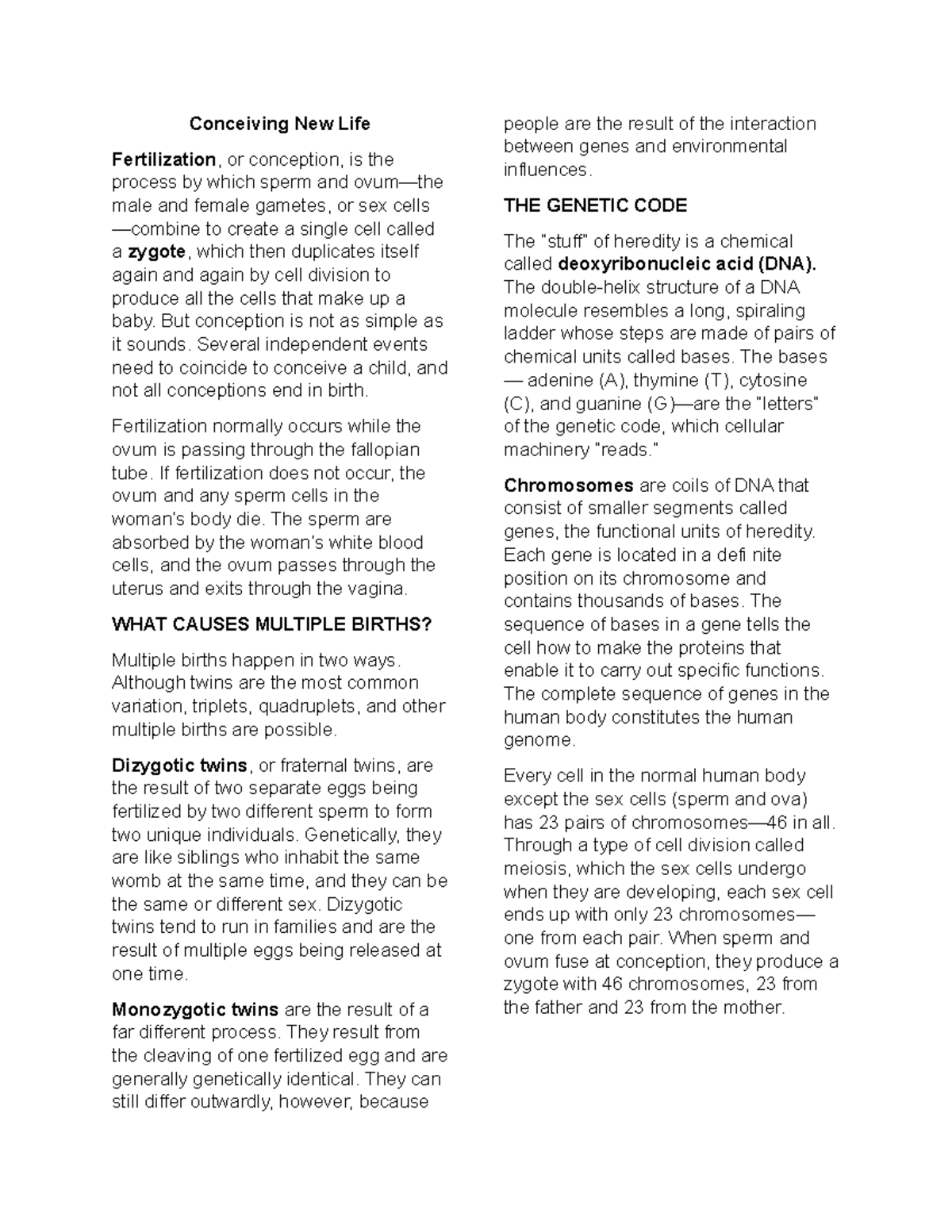 Conceiving new life - Conceiving New Life Fertilization , or conception ...