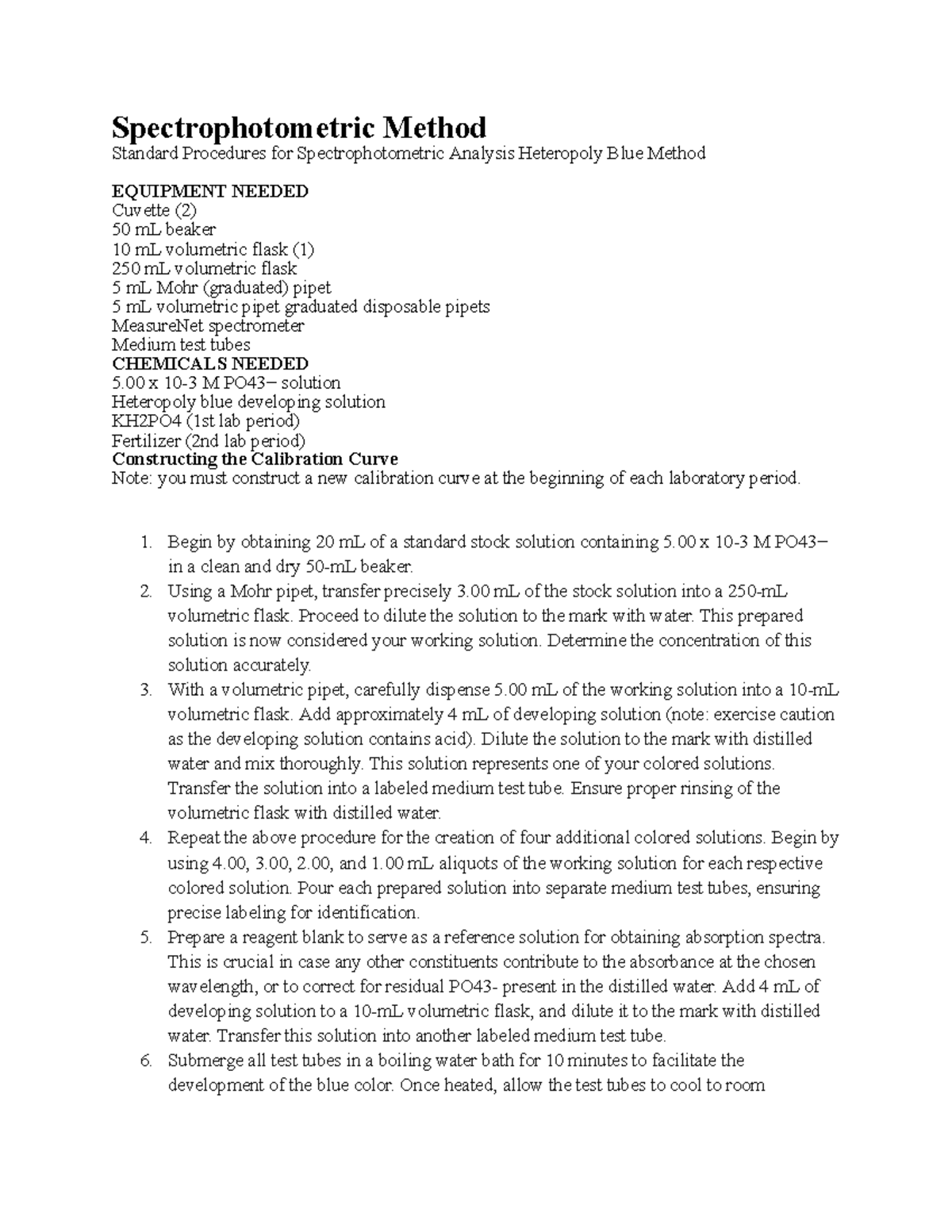 Chem Protocols - Spectrophotometric Method Standard Procedures for ...