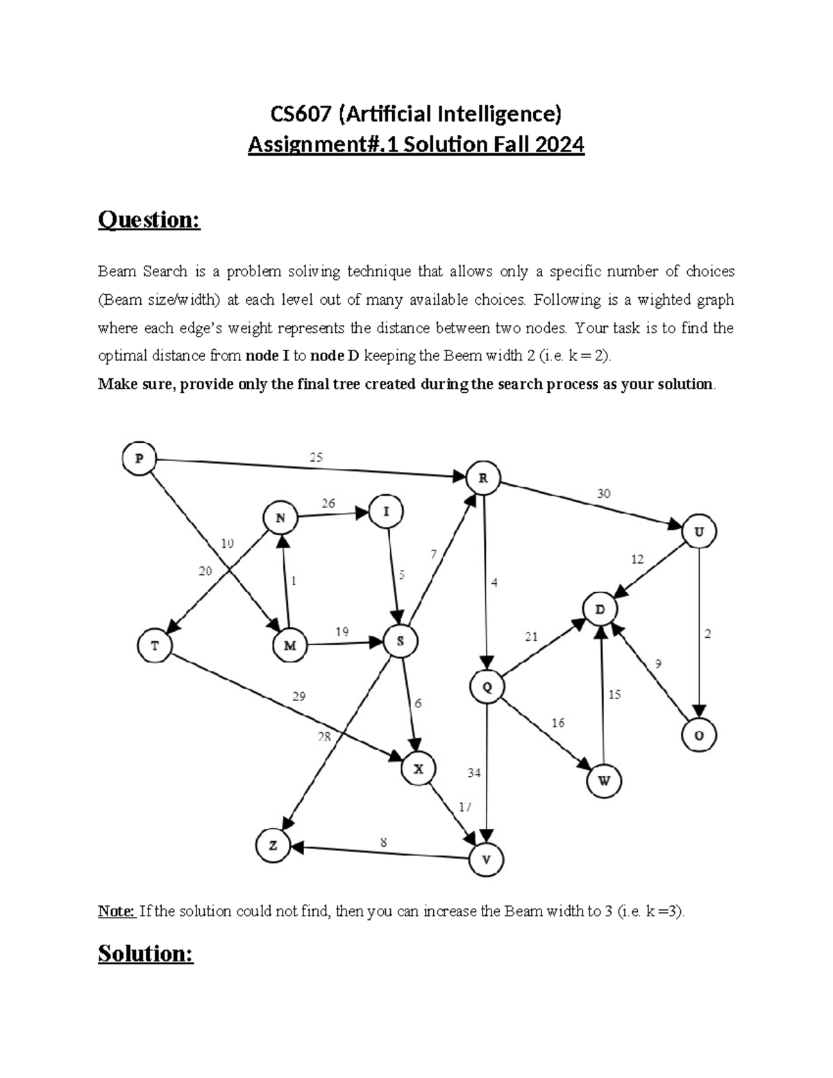 CS607 - 1 Solution Fall 2024 Question: Beam Search is a problem ...
