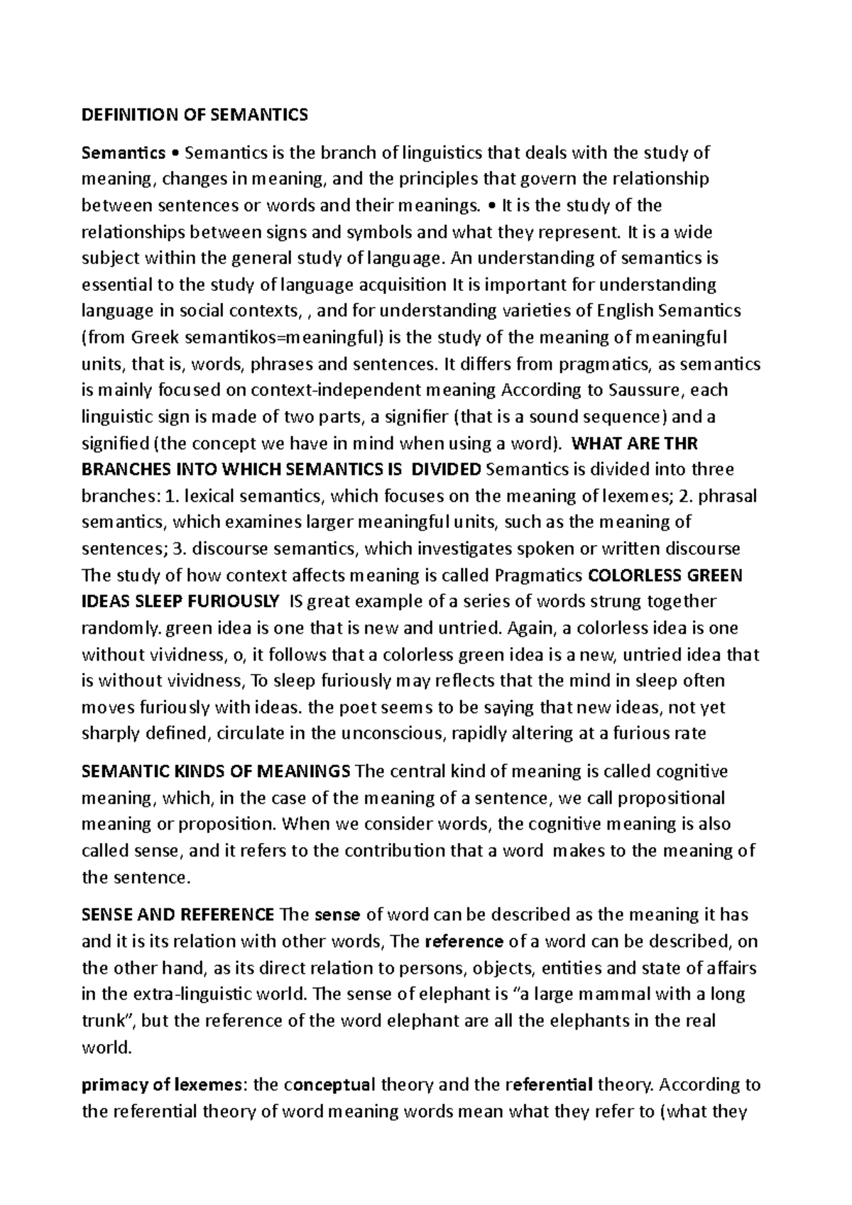 Orale inglese 1 - DEFINITION OF SEMANTICS Semantics • Semantics is the ...