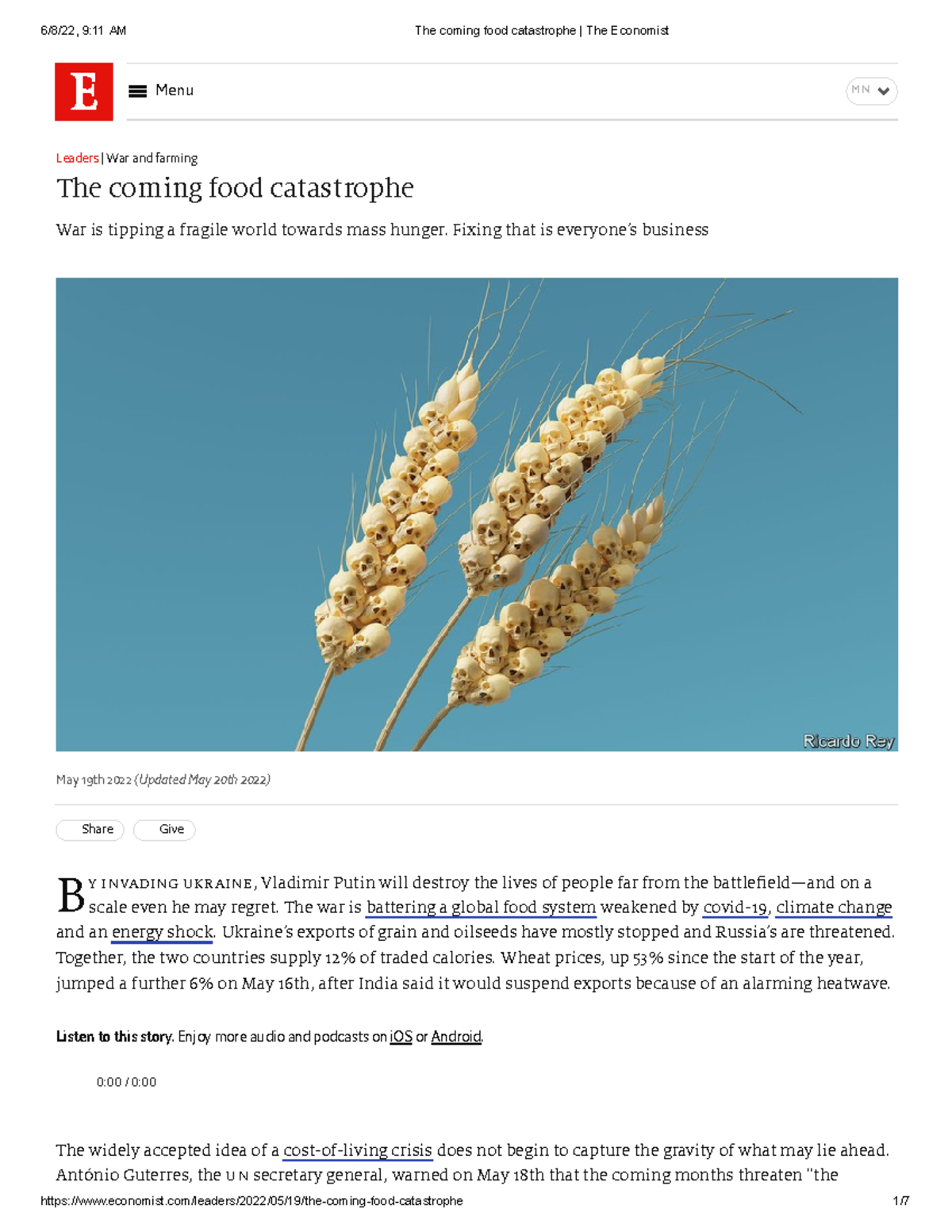 The coming food catastrophe The Economist - Menu MN Leaders | War and ...