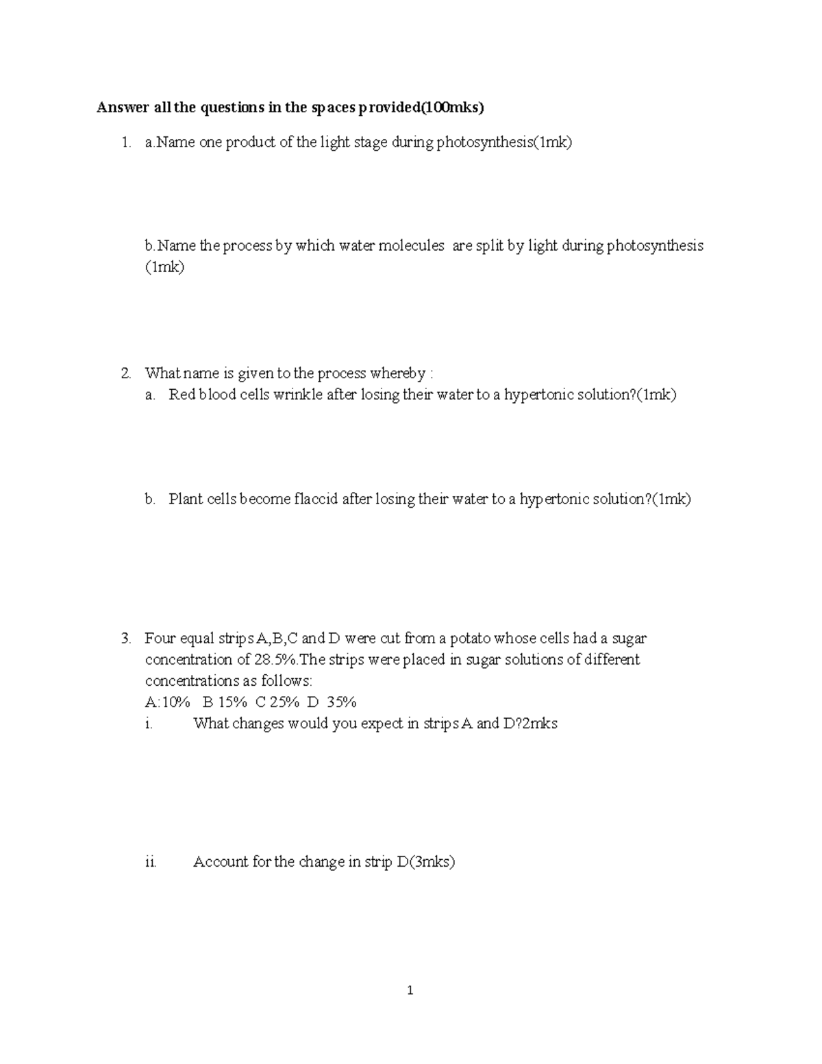 BIO FORM 1 1 - r qwdf - Answer all the questions in the spaces provided ...