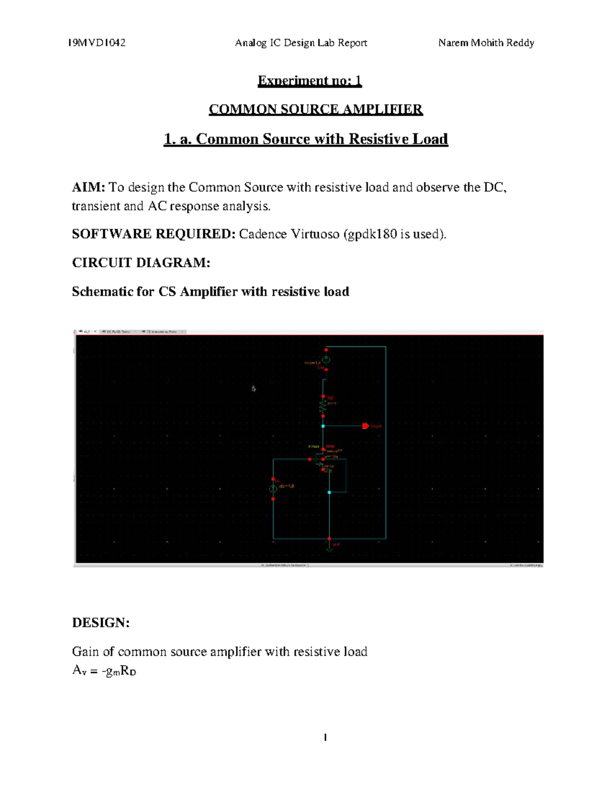 434112024 analog ic design lab report - Experiment no: 1 COMMON SOURCE ...