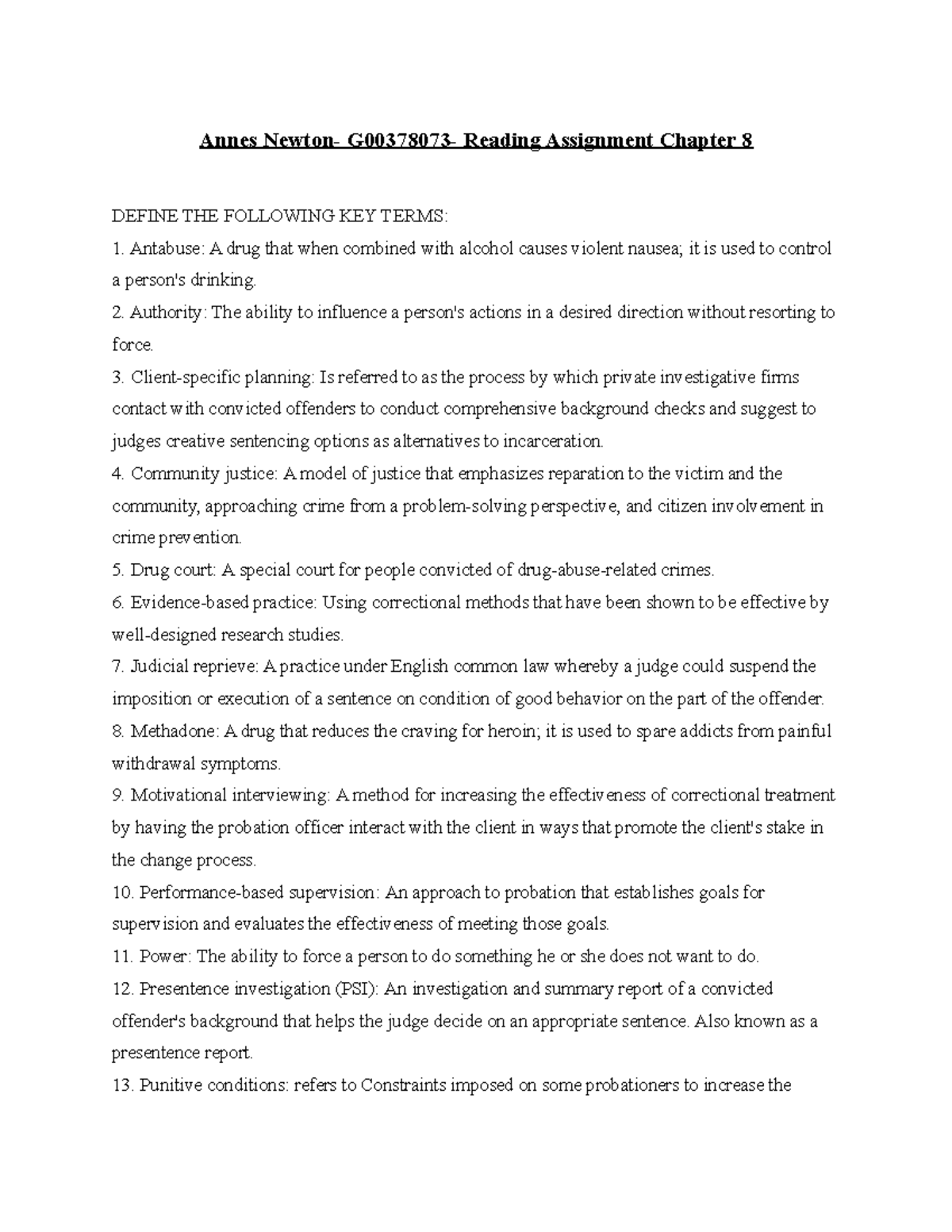 Corrections- reading assignment 8 - Annes Newton- G00378073- Reading Assignment Chapter 8 DEFINE ...