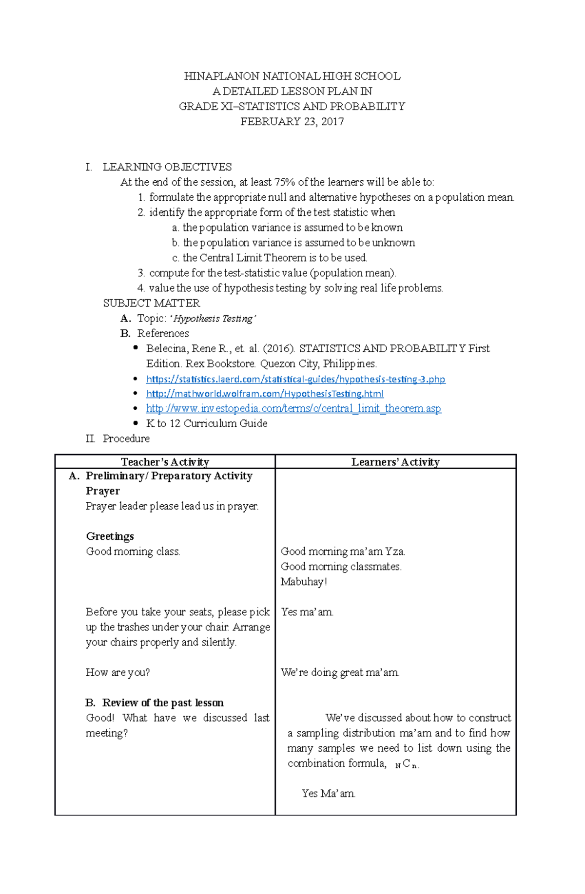 Stat-feb-23 - Statistics and Probability - HINAPLANON NATIONAL HIGH ...