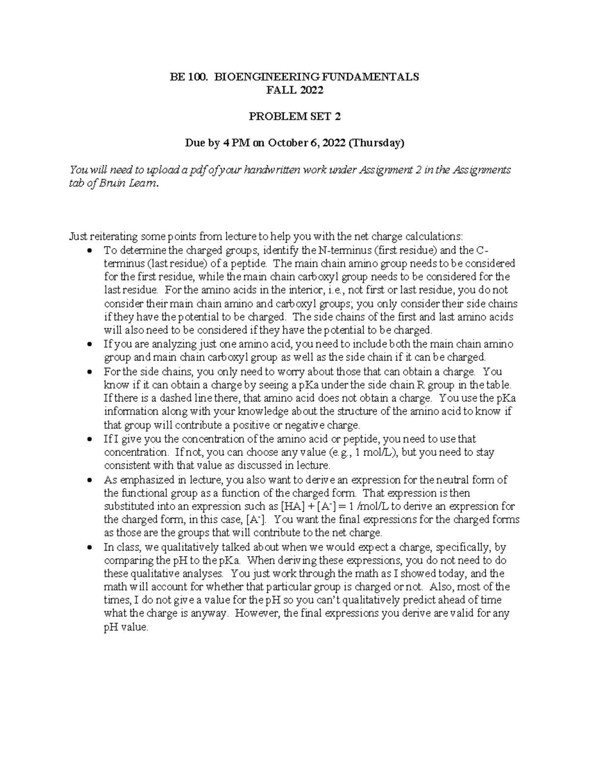 Problem-set-2 - Problem set with Student Work - BE 100. BIOENGINEERING ...