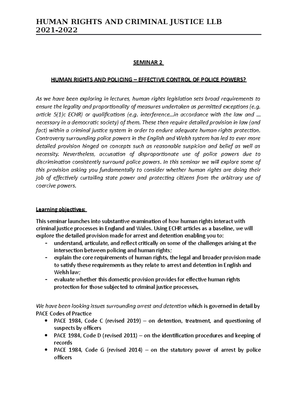 Human Rights Seminar 2 - 2021- SEMINAR 2 HUMAN RIGHTS AND POLICING ...