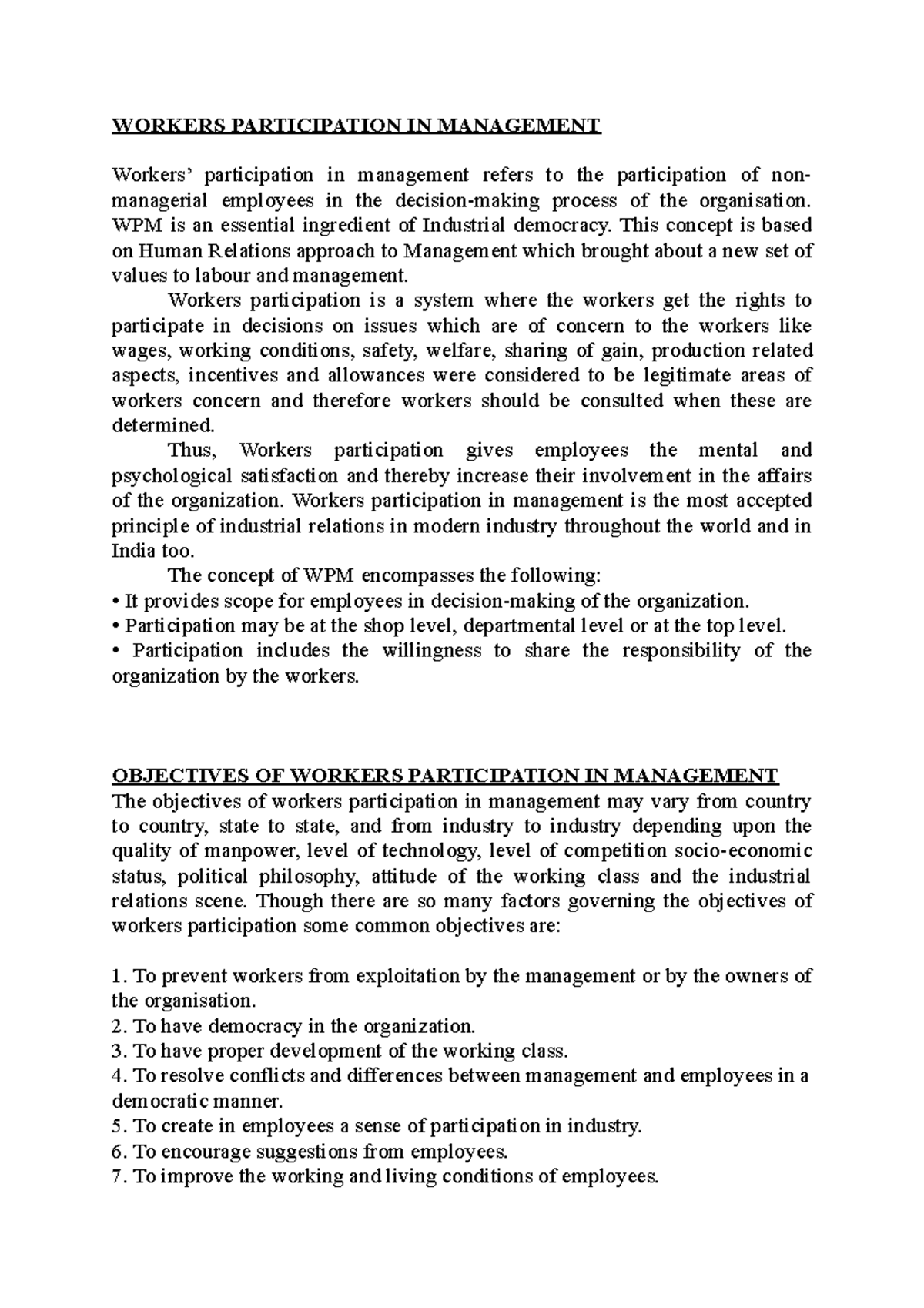 Workers Participation IN Management - WORKERS PARTICIPATION IN ...