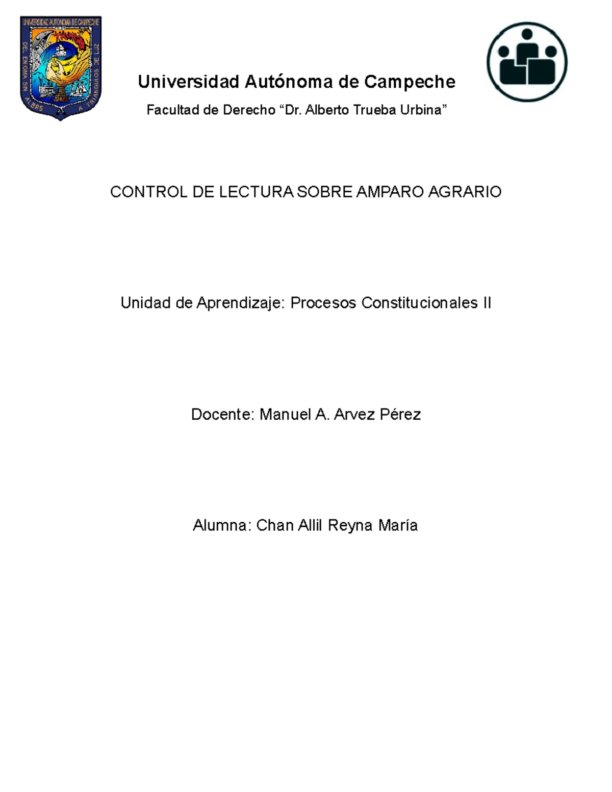 Control DE Lectura Sobre Amparo Agrario - Universidad Autónoma de ...