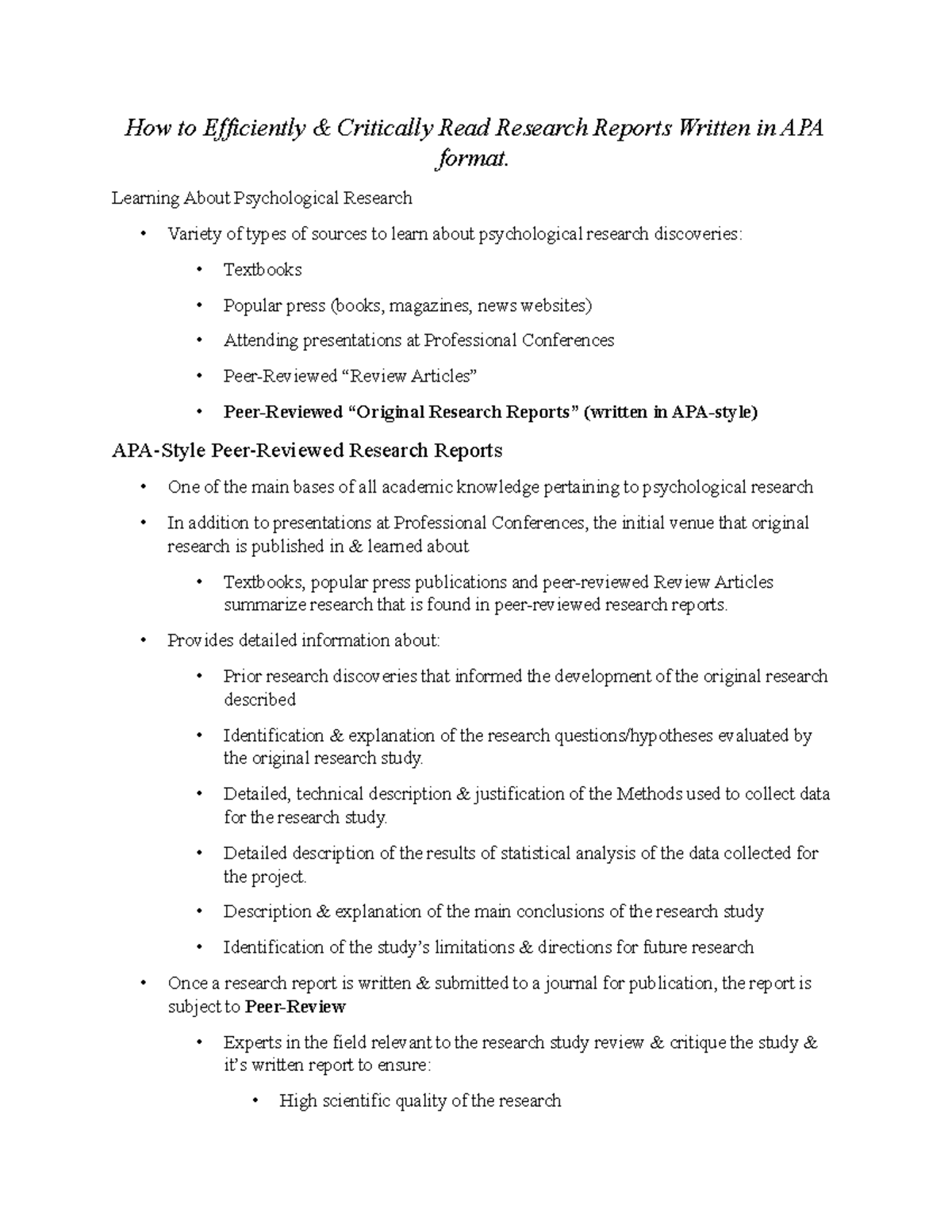 How to Efficiently and Critically Read Research Reports Written in APA ...
