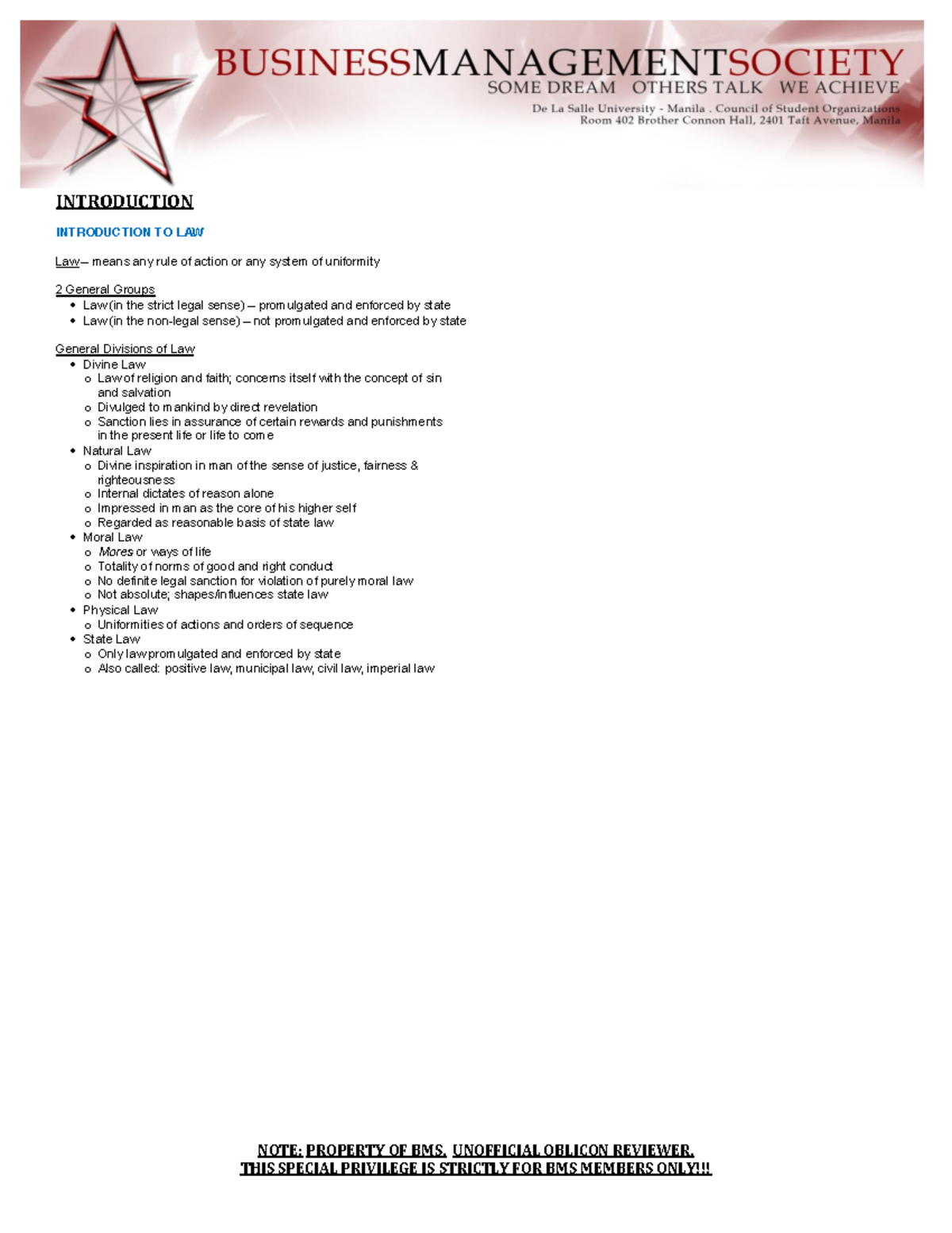 Oblicon Answers to Excercises - NOTE: PROPERTY OF BMS. UNOFFICIAL ...