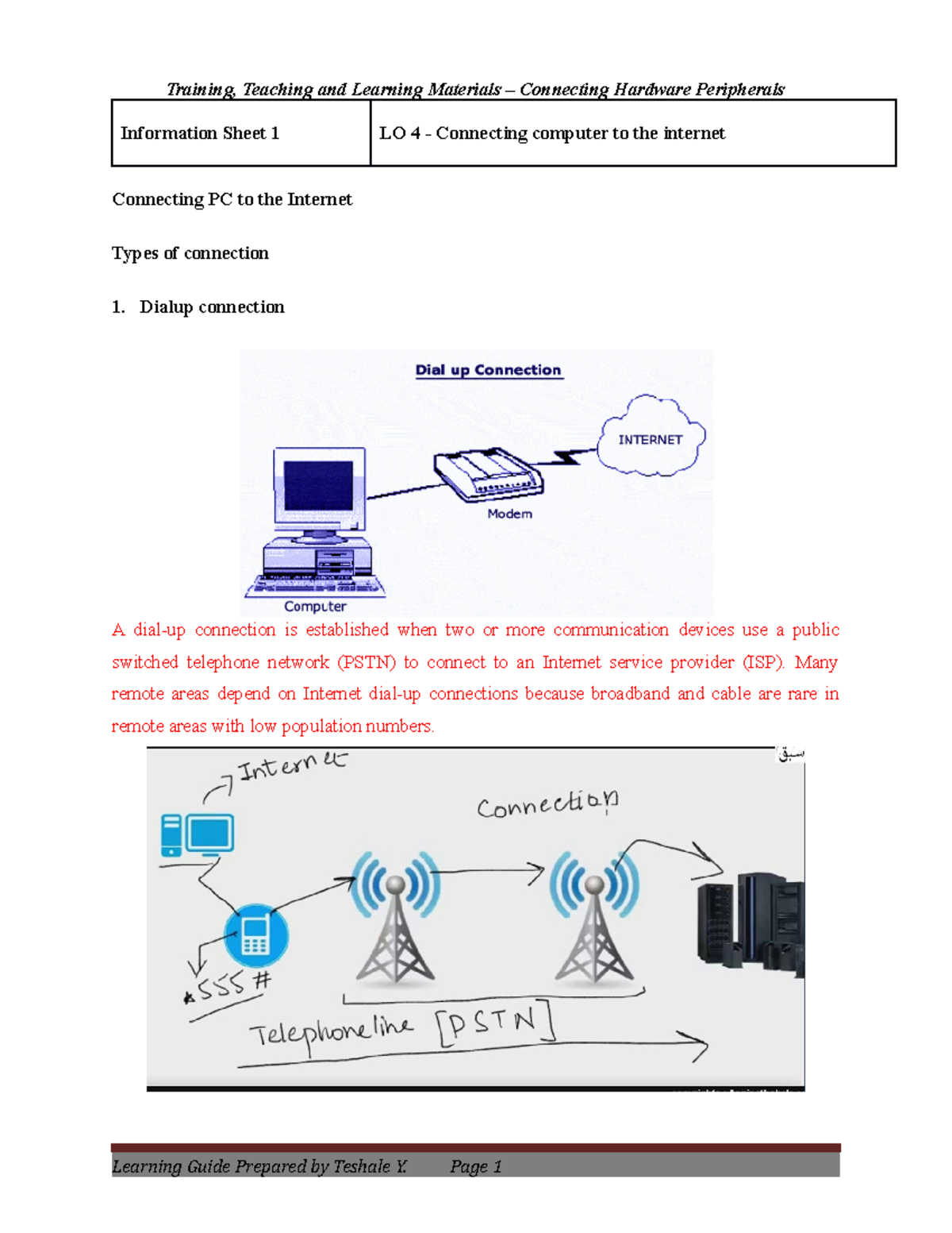 Conecting Hardware peripherals LO 4 - Information Sheet 1 LO 4 - Connecting computer to the ...