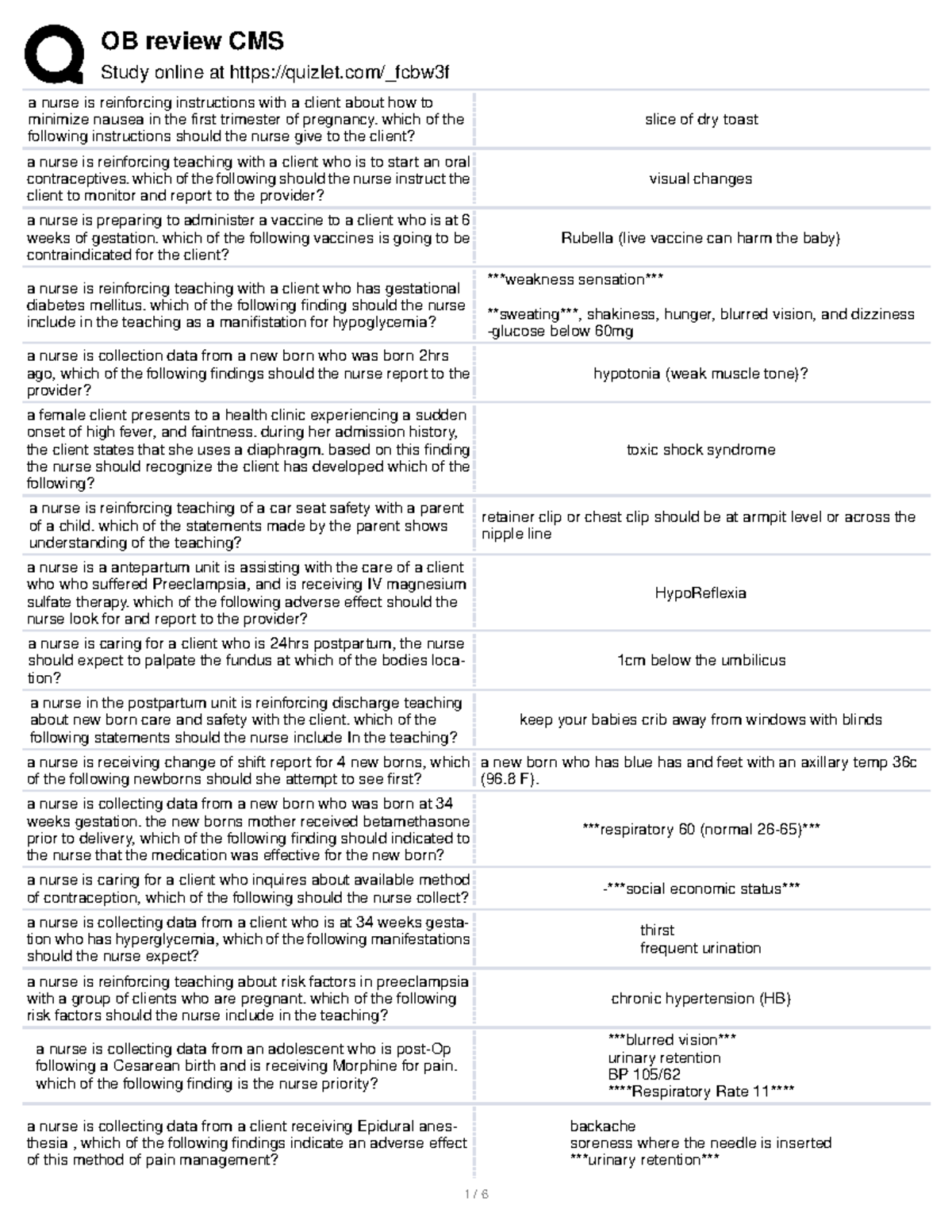 ob cms practice - Study online at quizlet/_fcbw3f a nurse is ...